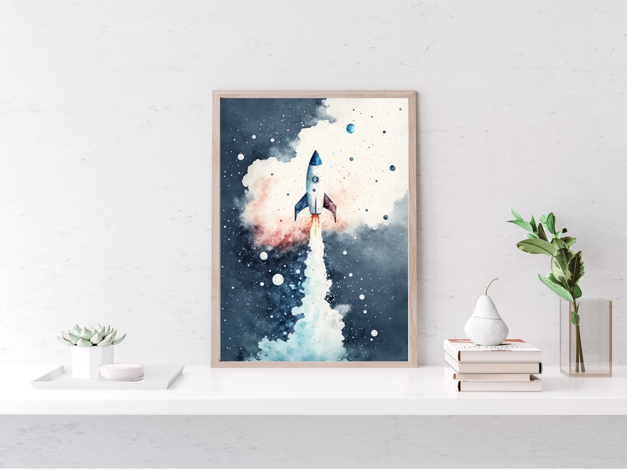 Vintage Rocket Jets Into the Galaxy Space and Science Wall - Etsy