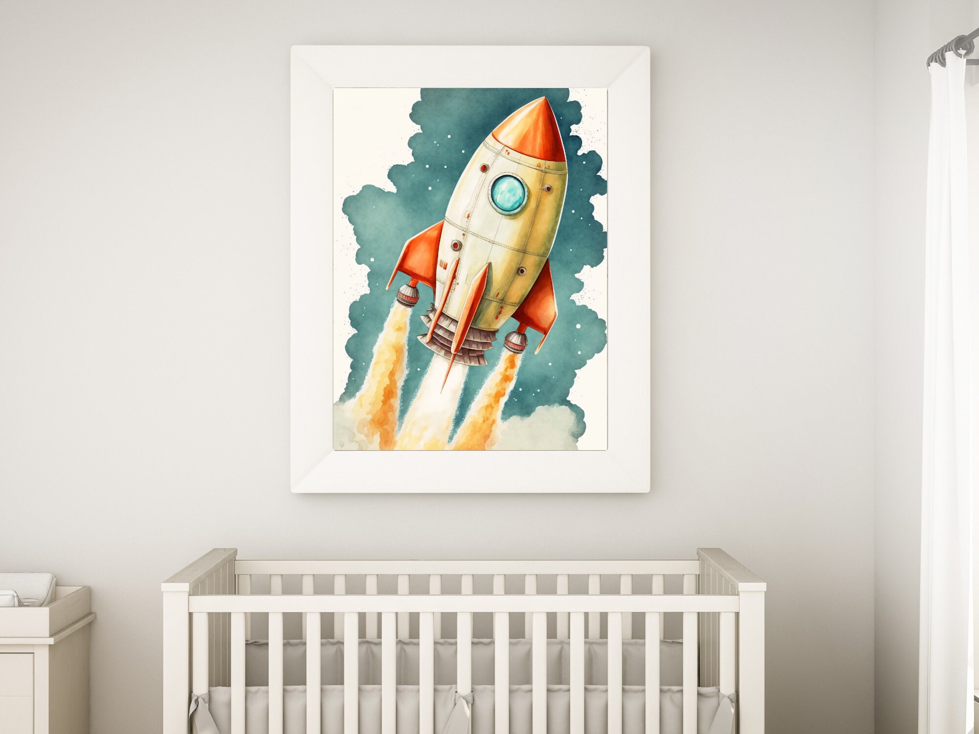 Nursery Rocket Ship Wall Art, Printable Kids Poster, Space & Science ...