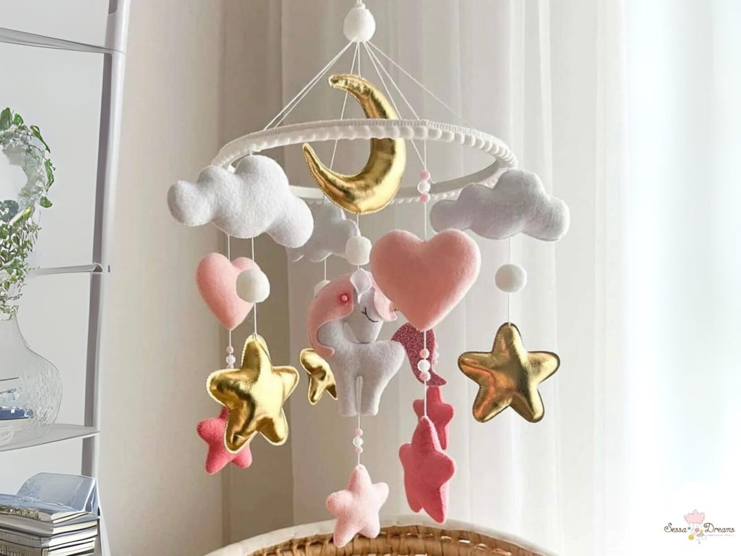Handmade Unicorn Baby Mobile: Pink & Gold Nursery Decor - Etsy
