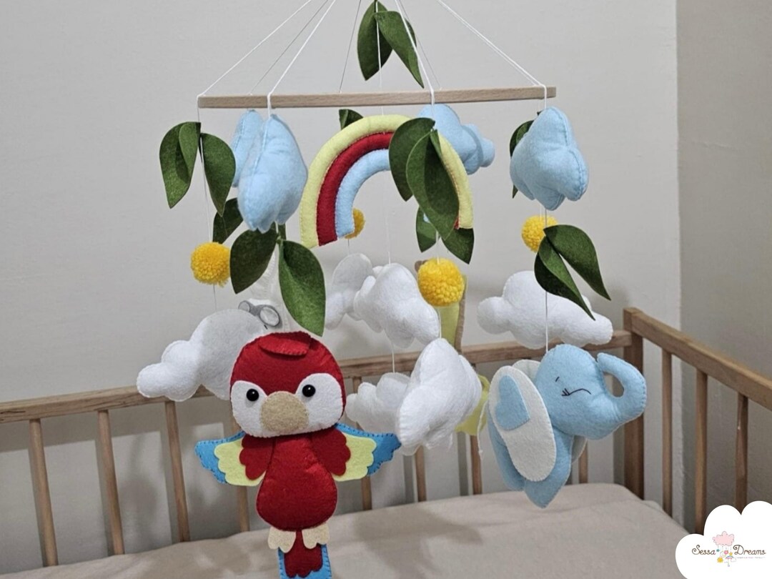 Handmade Tropical Baby Mobile: Felt Parrot, Elephant & Rainbow - Etsy