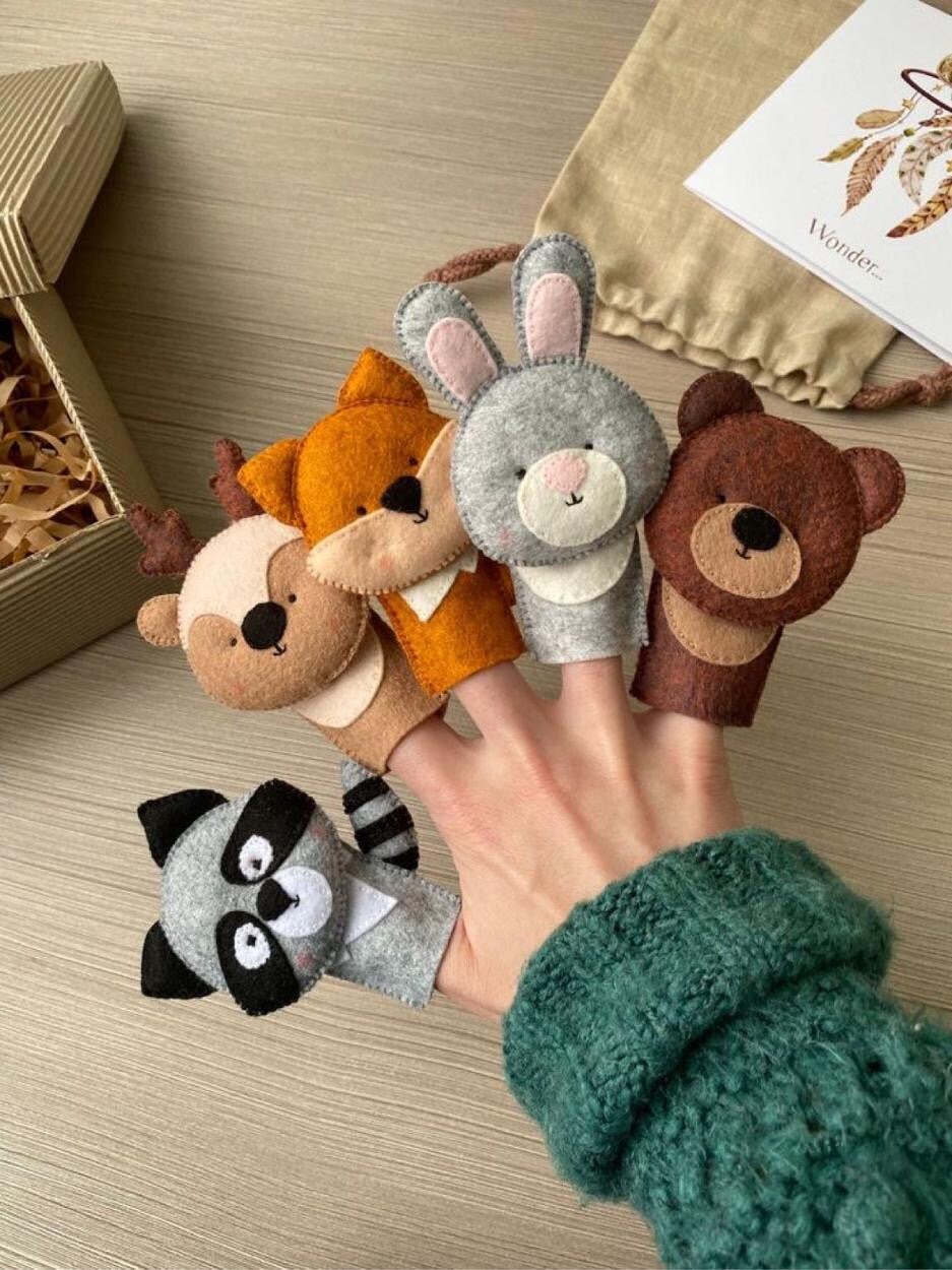 Wool Felt Animal Finger Puppets: Handmade Woodland Toy Set - Etsy