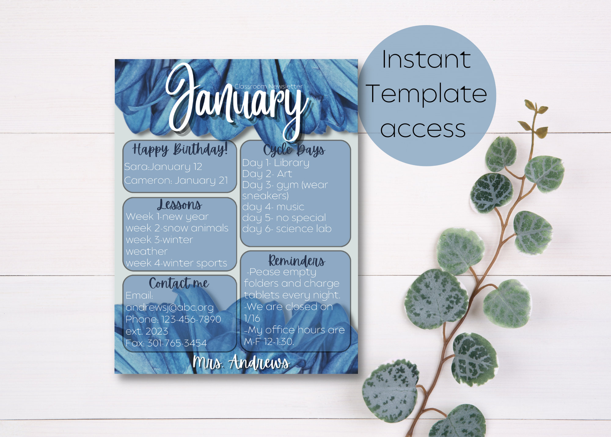 INSTANT DOWNLOAD Classroom Newsletter Floral Preschool or Elementary ...