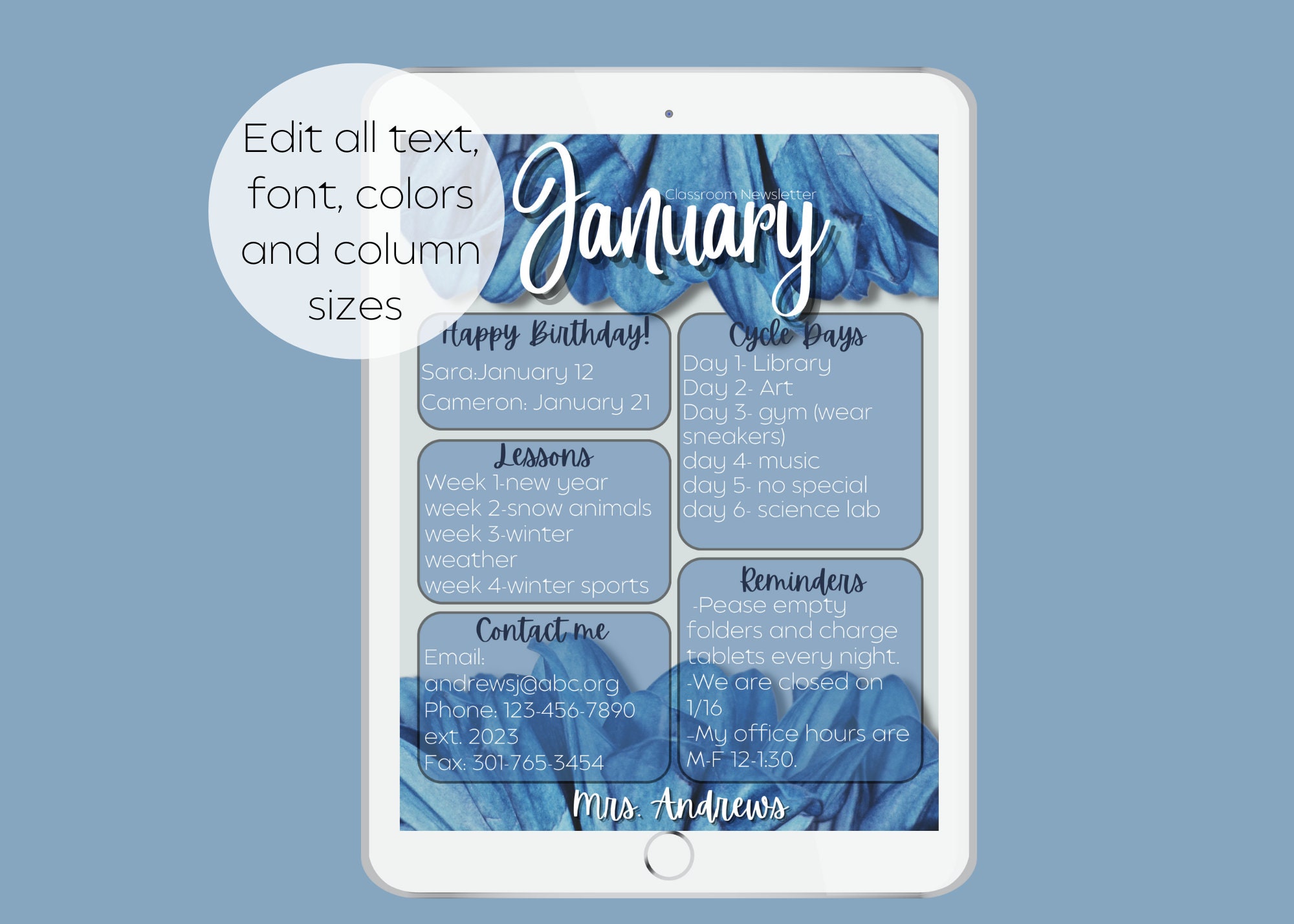 INSTANT DOWNLOAD Classroom Newsletter Floral Preschool or Elementary ...