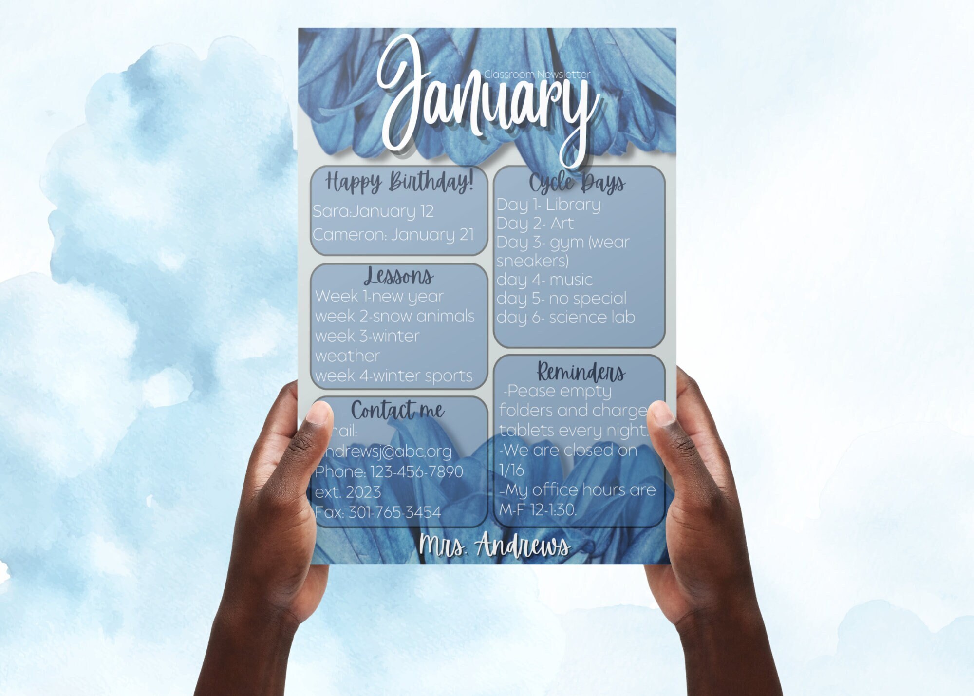 INSTANT DOWNLOAD Classroom Newsletter Floral Preschool or Elementary ...