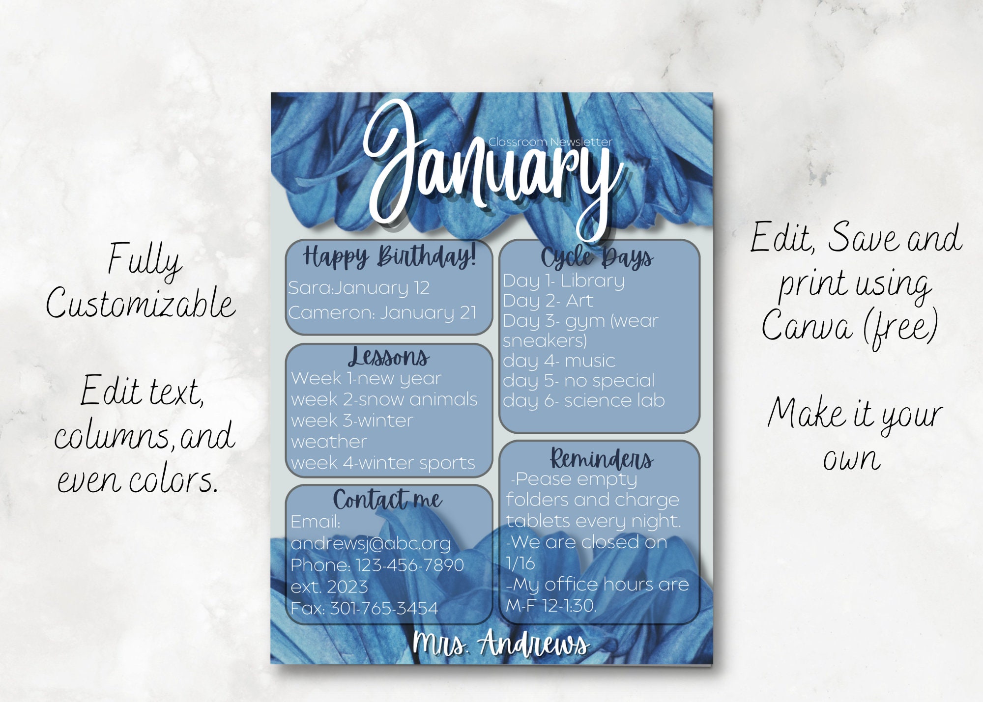 INSTANT DOWNLOAD Classroom Newsletter Floral Preschool or Elementary ...
