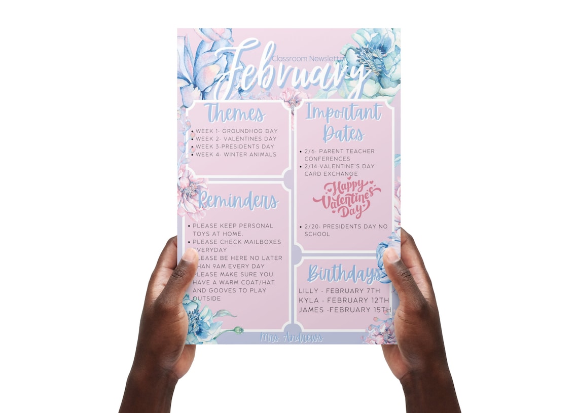 Purple Floral January/february Newsletter Preschool - Etsy