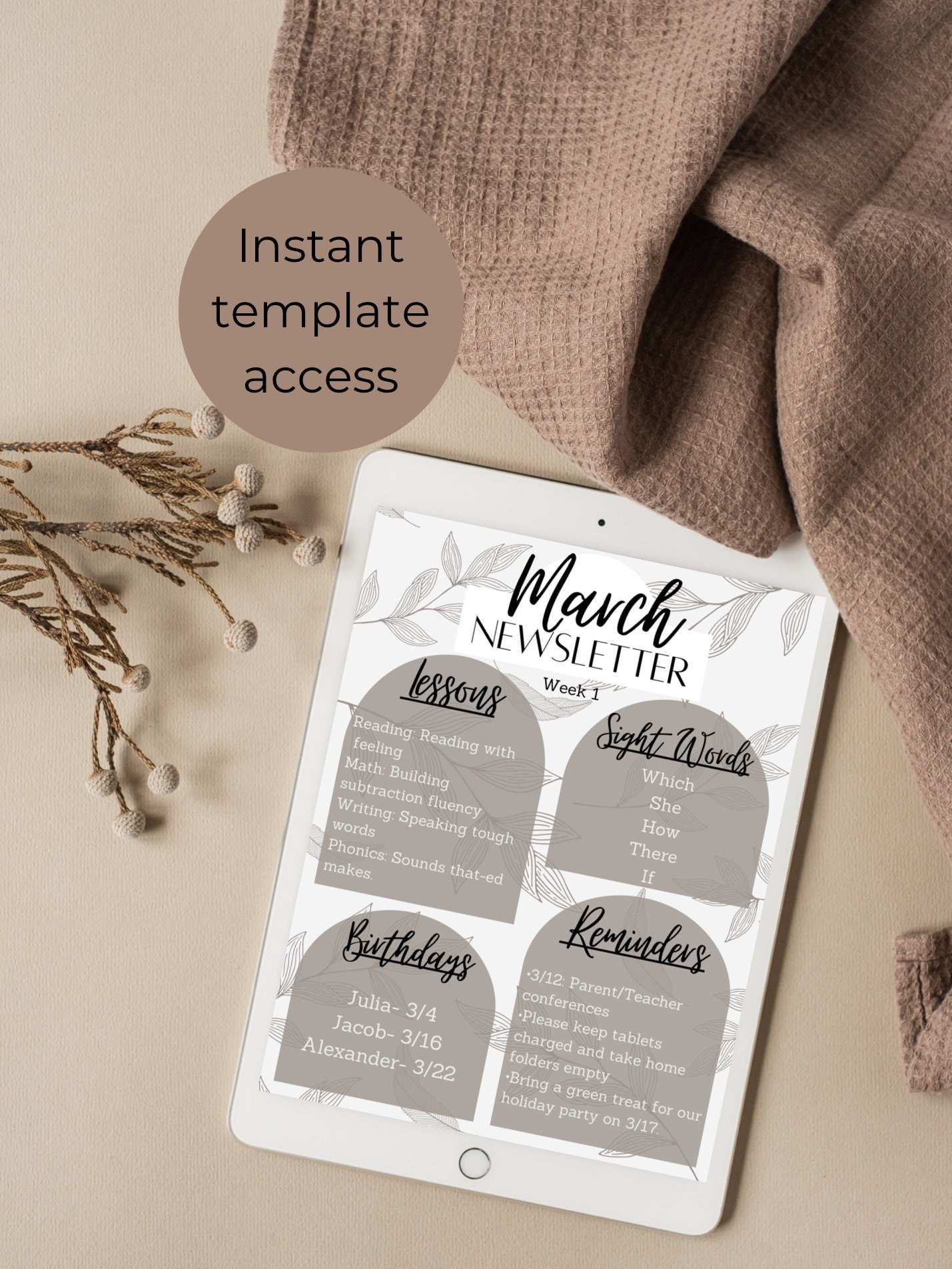 Aesthetic Simple Classroom Newsletter INSTANT TEMPLATE LINK Monthly ...