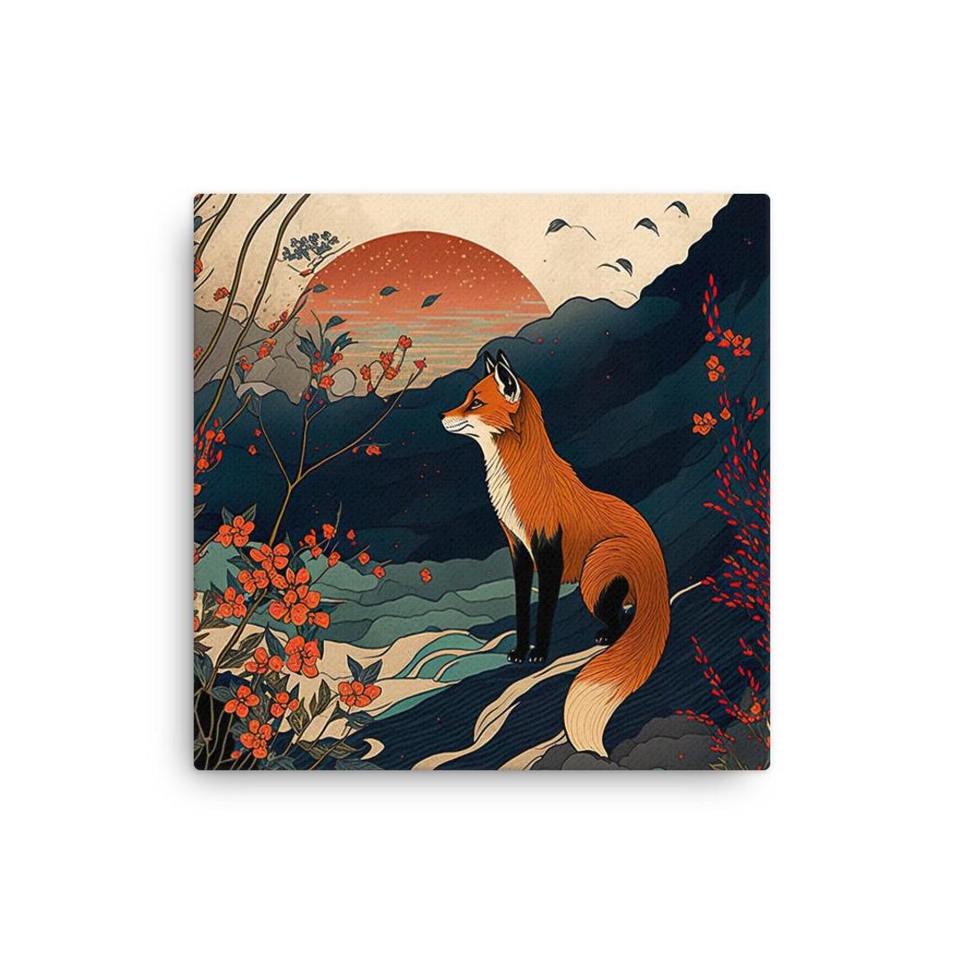 Kitsune Ukiyo-e Style Canvas Wall Art - Etsy