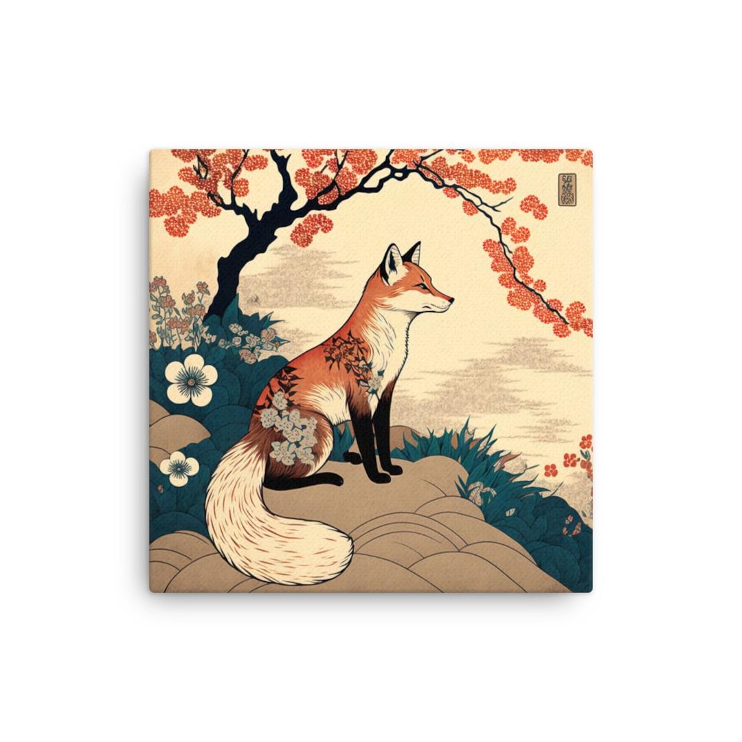 Kitsune Ukiyo-e Style Canvas Wall Art - Etsy