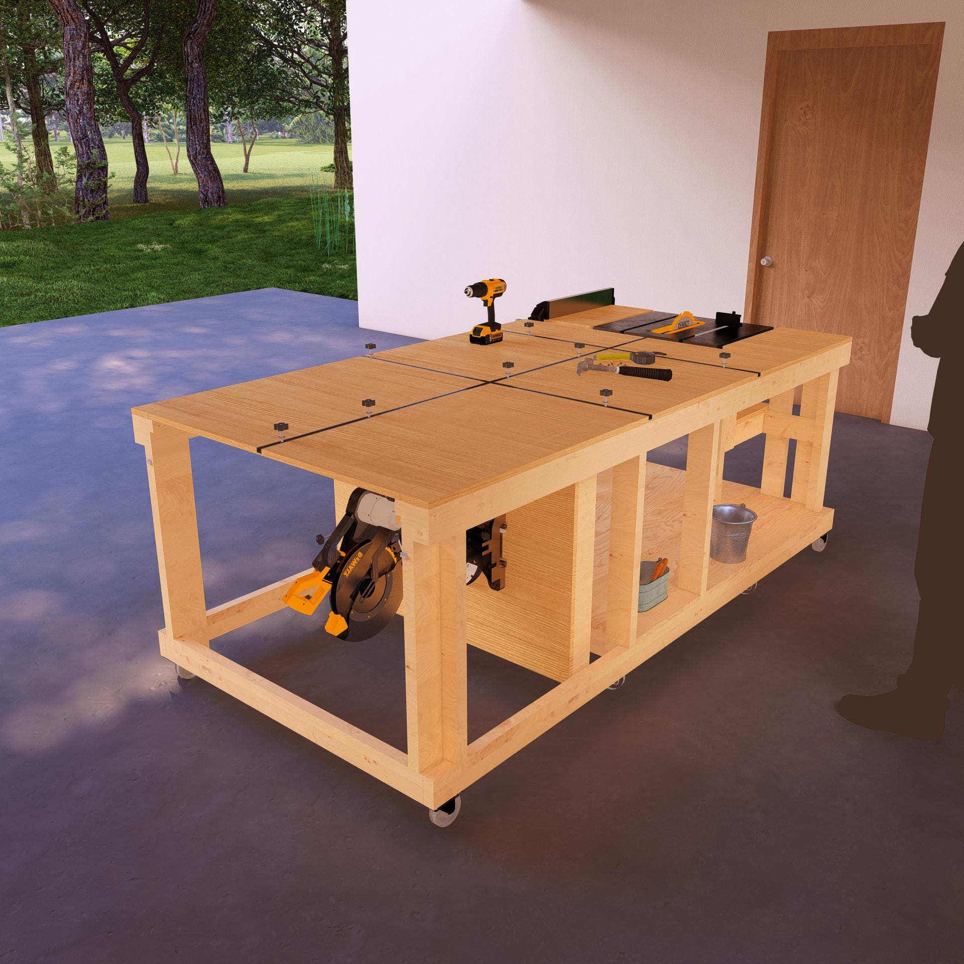 Mobile Workbench Plans With Foldable Saw Area, Ideal for Garage ...