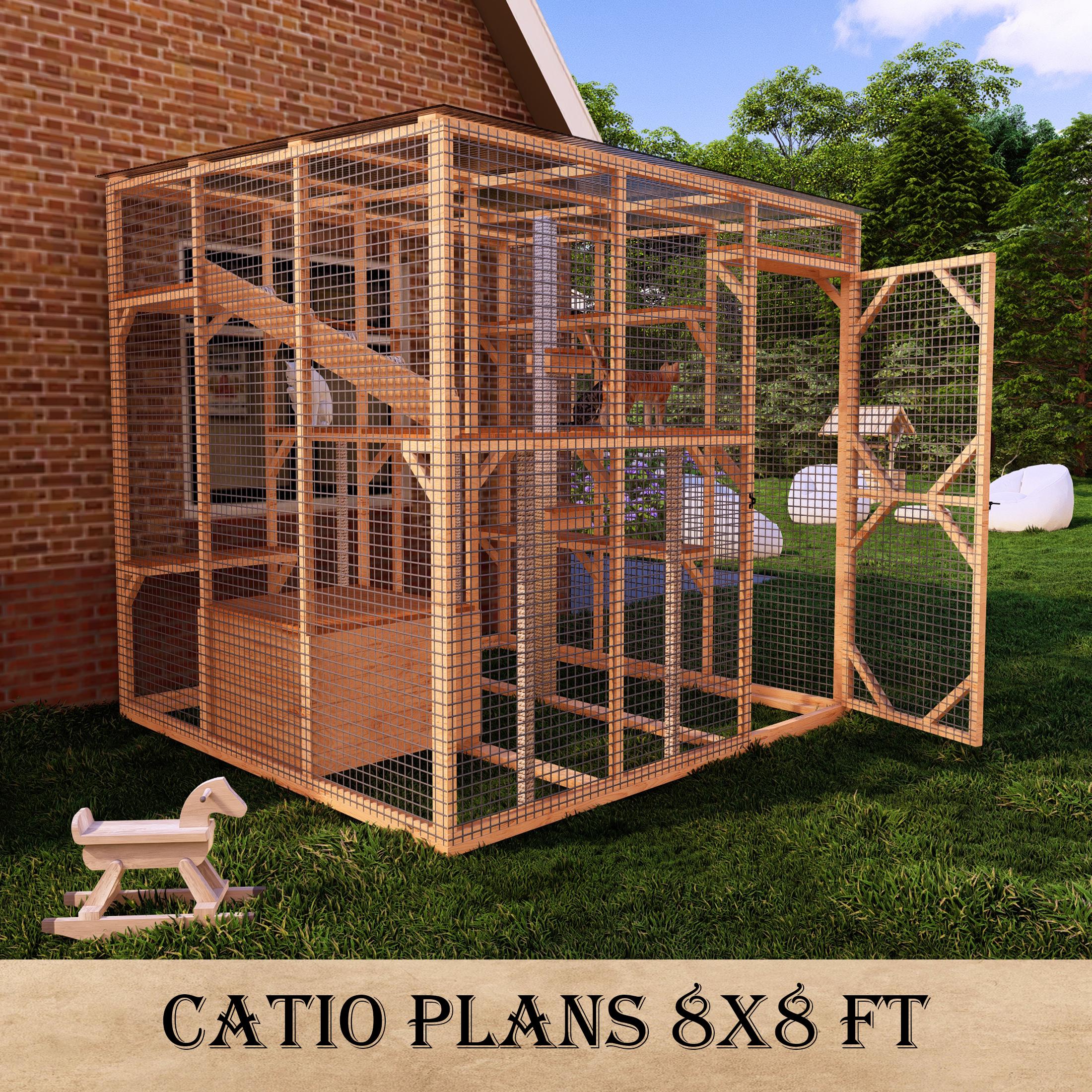 DIY 8x8 Ft Catio Plans With Play Area, Scratching Post & Cat Bridge ...