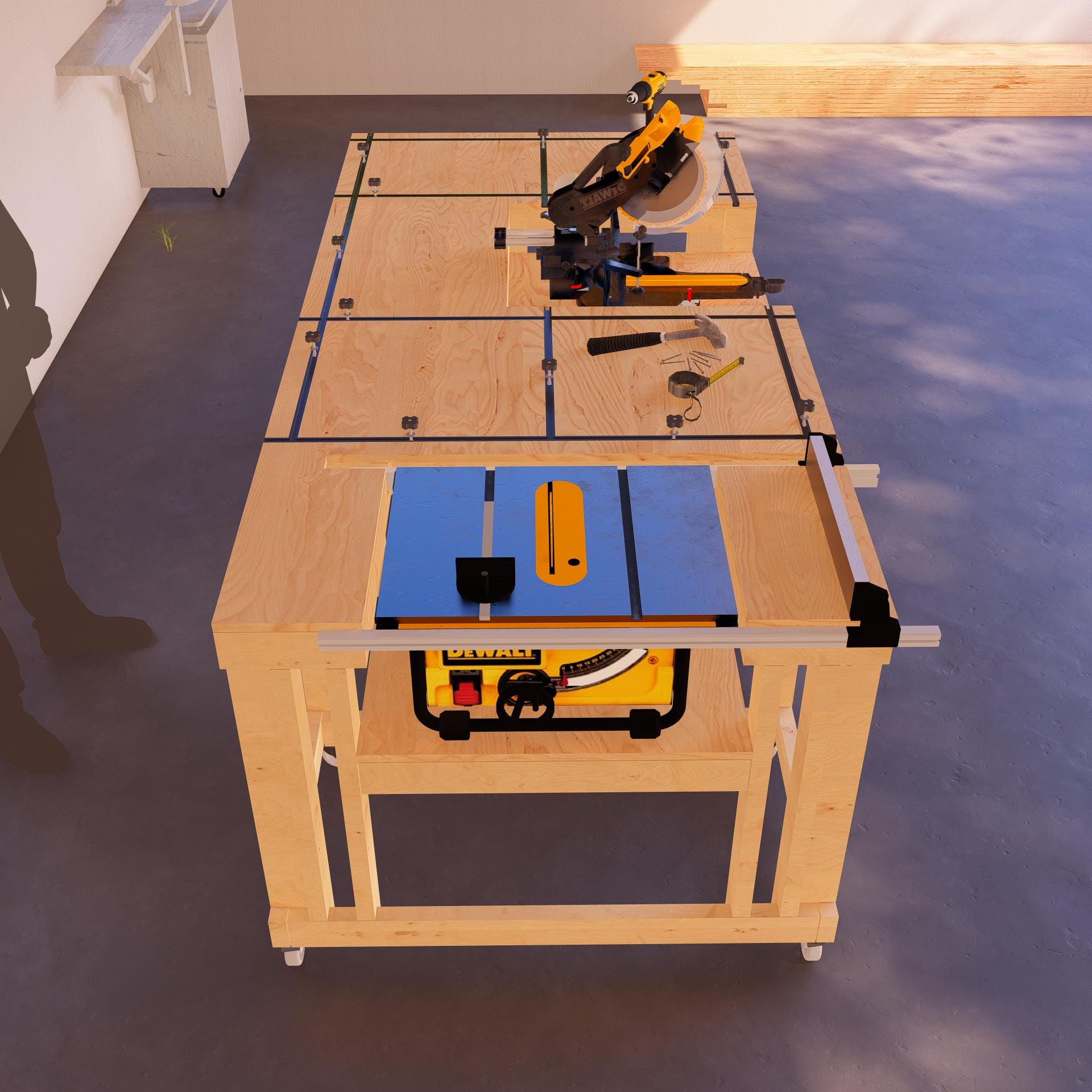 DIY 4x8 Ft Mobile Garage Workbench Plans, Miter Saw Stand Plans ...