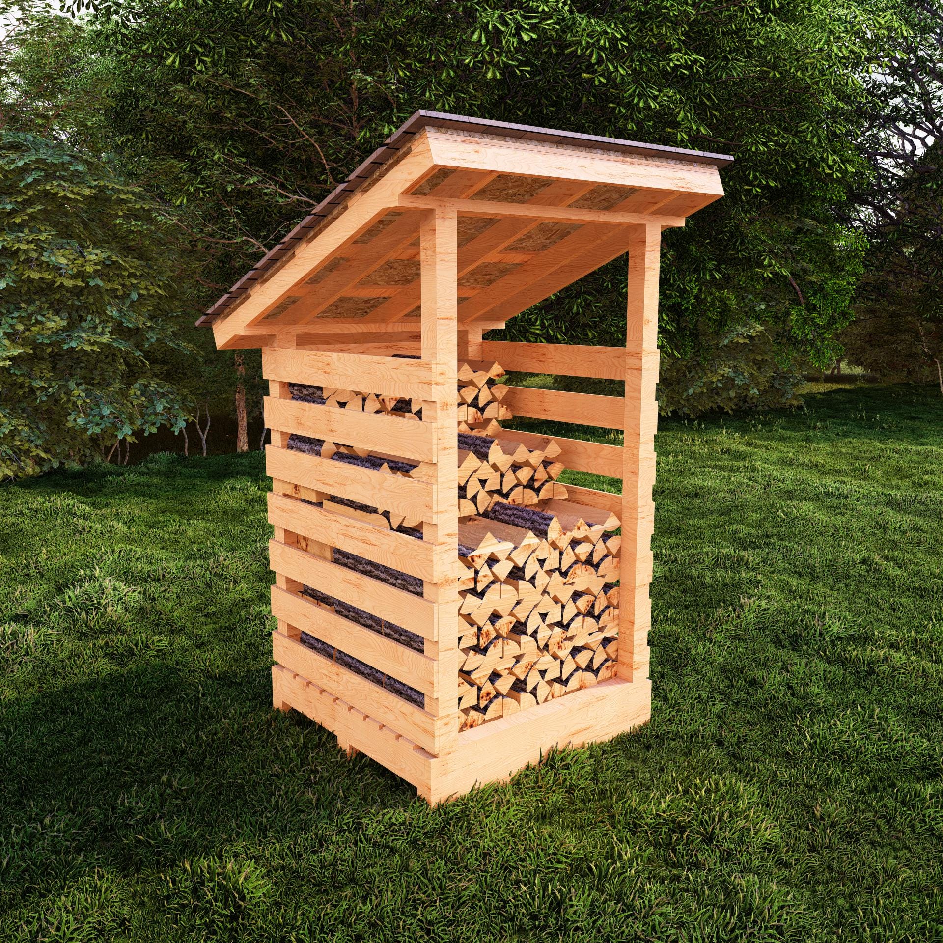 4x4 Open Firewood Shed Plans, DIY Timber Log Storage, Sturdy ...