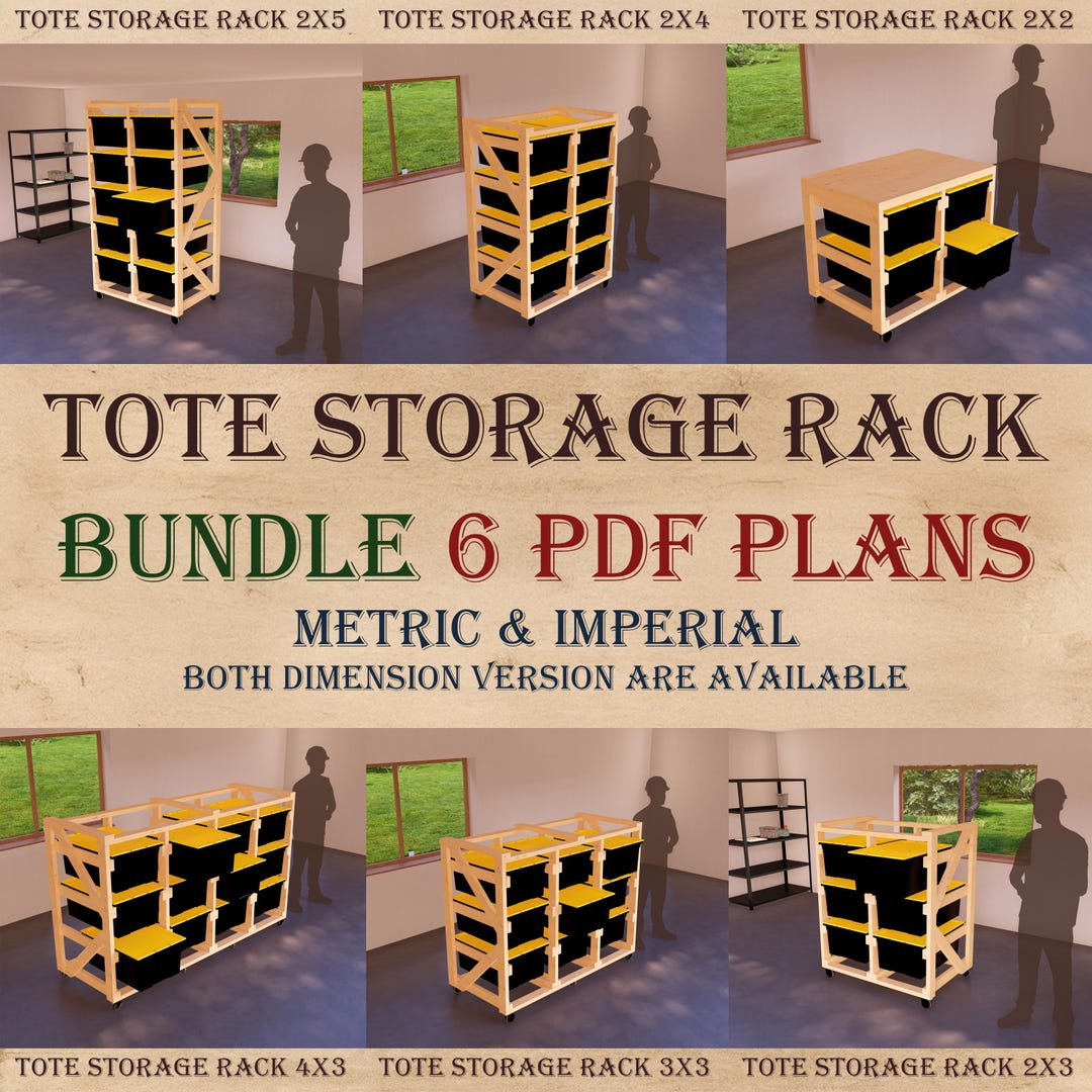 DIY Modular Tote Rack Bundle, 6 Modular DIY Garage Storage Plans for 27 ...