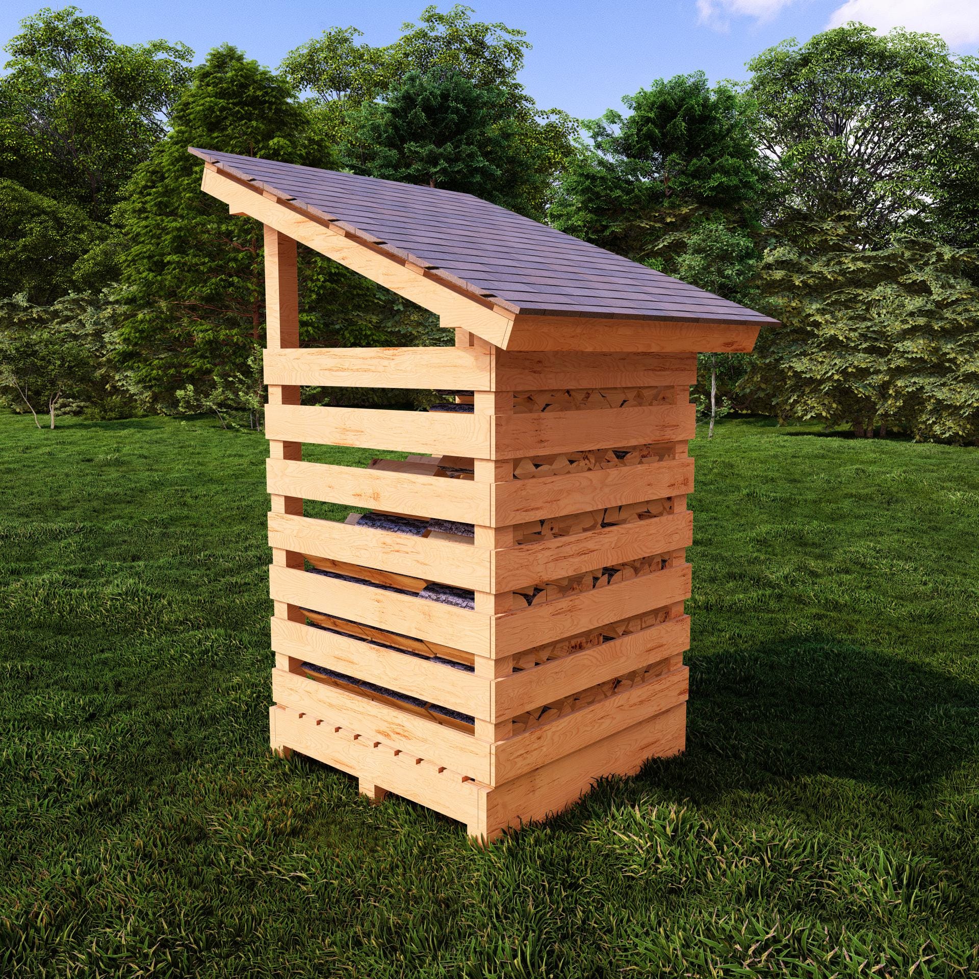 4x4 Open Firewood Shed Plans, DIY Timber Log Storage, Sturdy ...