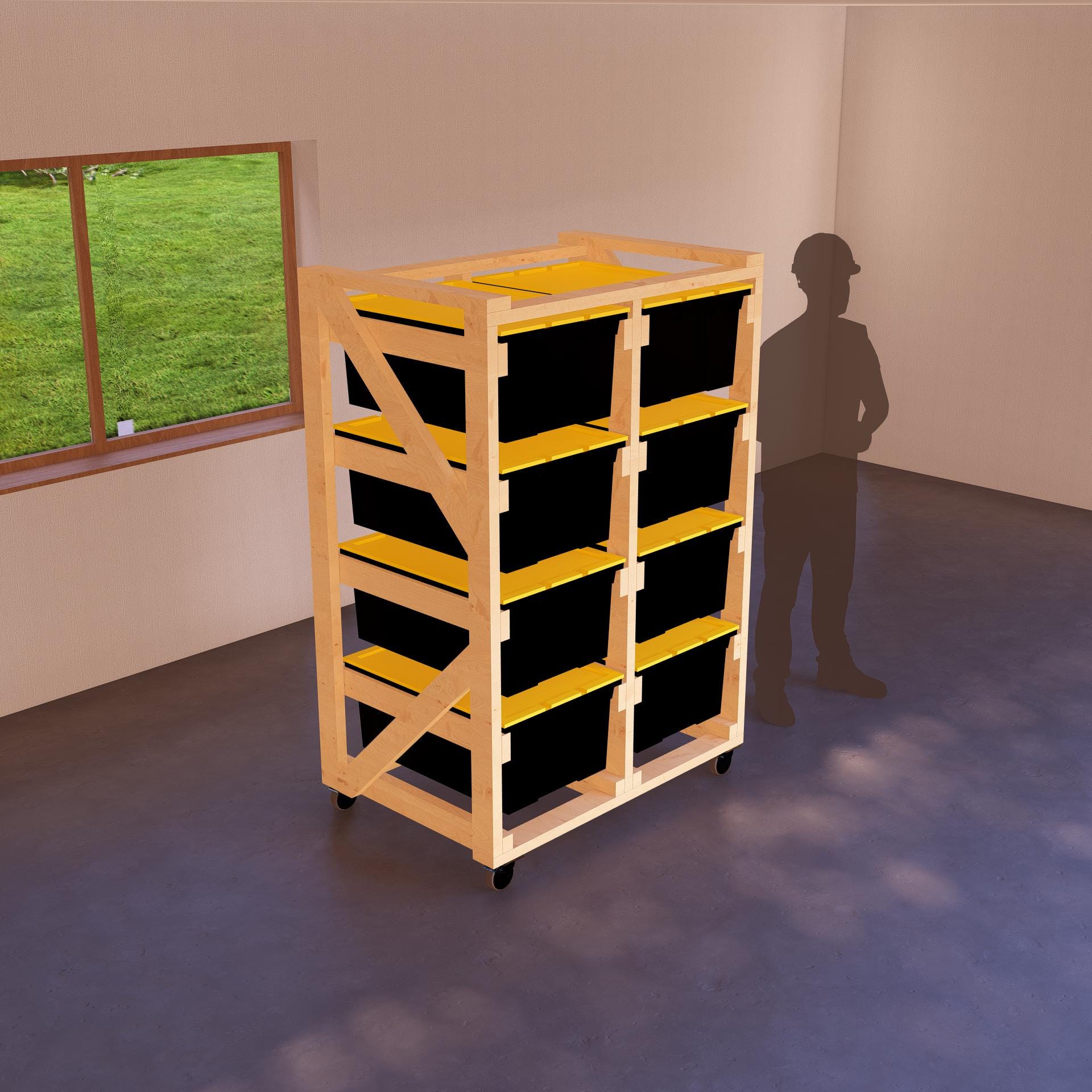 DIY Mobile Tote Rack Plans, Modular Wooden Design for 8 27-gallon Bins ...