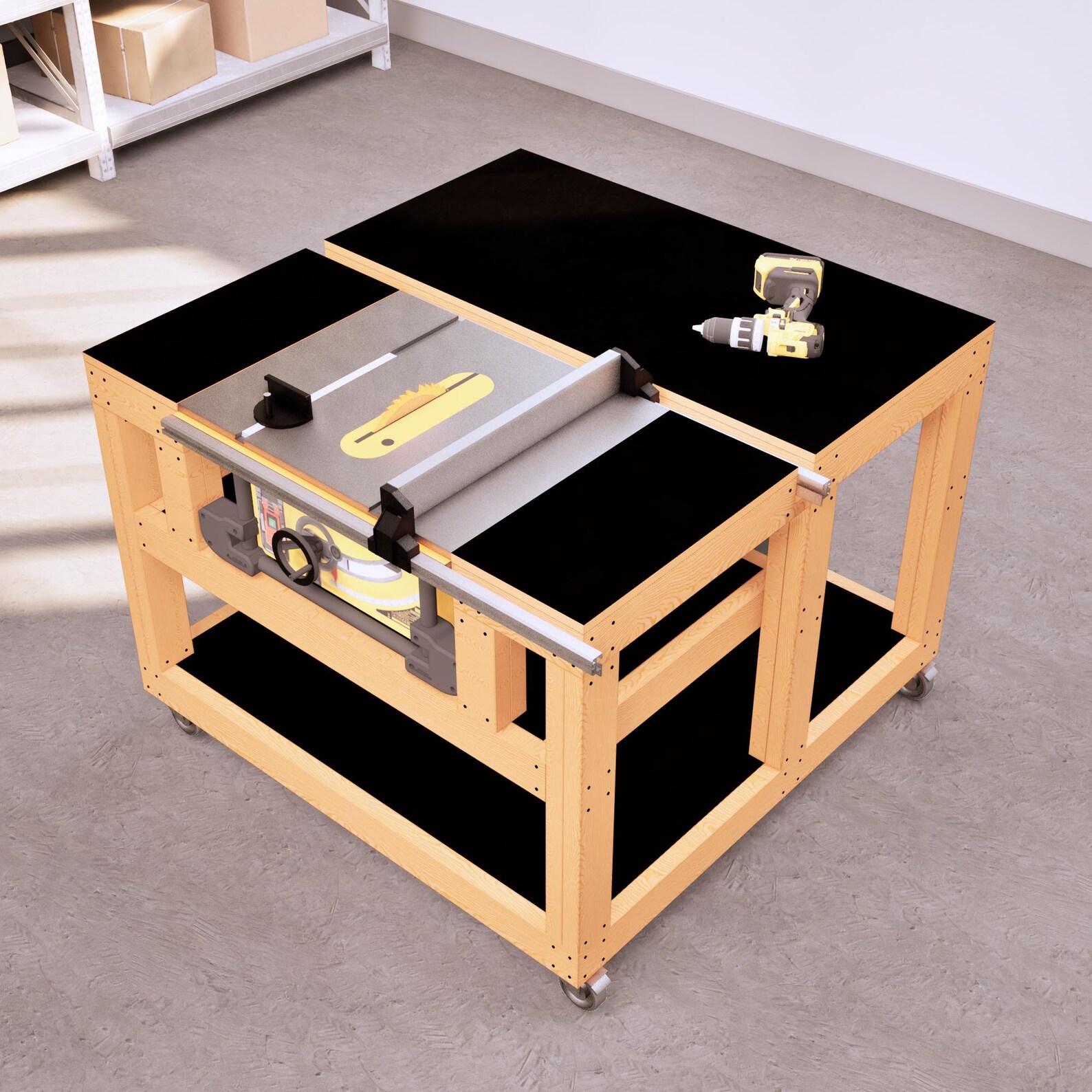 DIY Modular 4x4 Table Saw Workbench Plans, Mobil Garage Rolling Shop ...