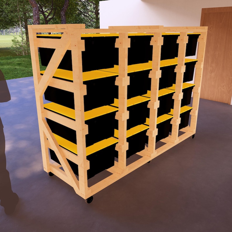 DIY 16-bin Tote Storage Rack Plans, Wooden Modular Shelves for 27 ...