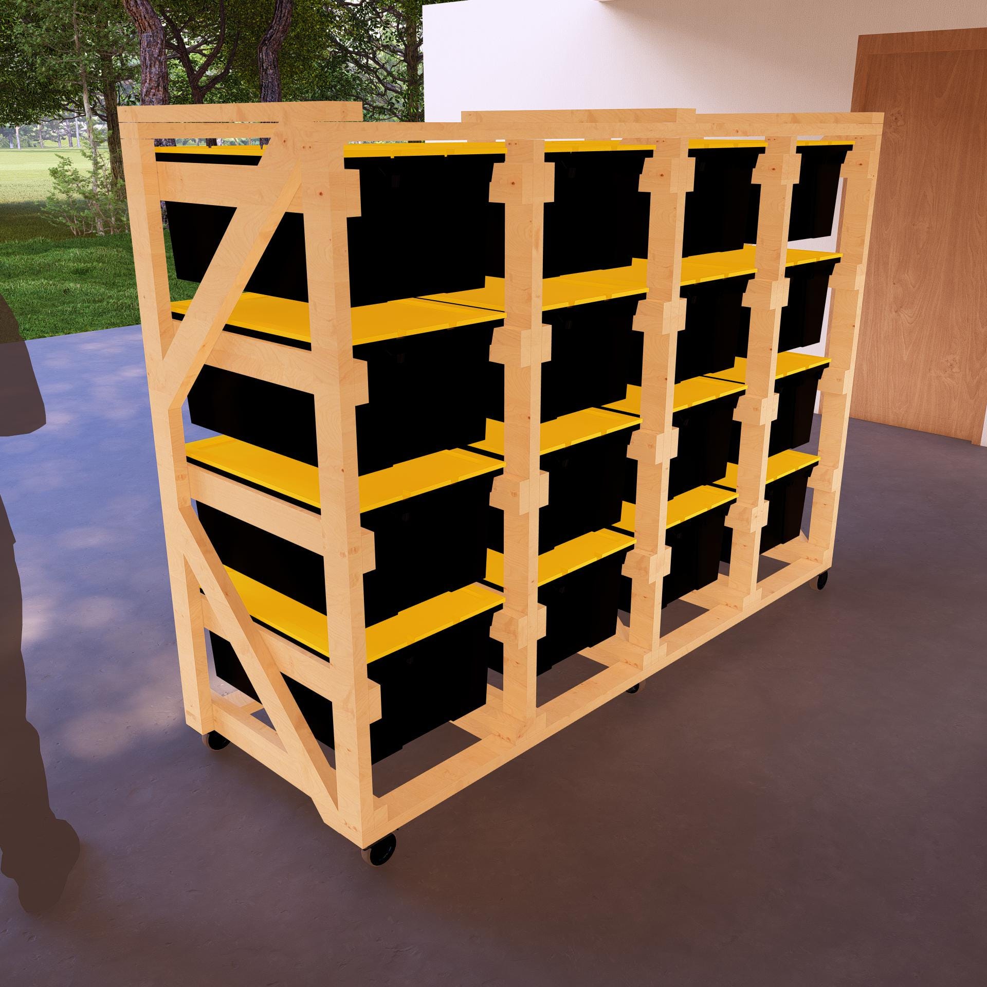 DIY 16-bin Tote Storage Rack Plans, Wooden Modular Shelves for 27 ...