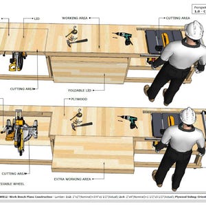 2x12 Space-saving DIY Workbench Plans, Includes Foldable Extra Work ...