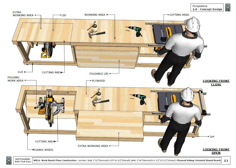 2x12 Space-saving DIY Workbench Plans, Includes Foldable Extra Work ...