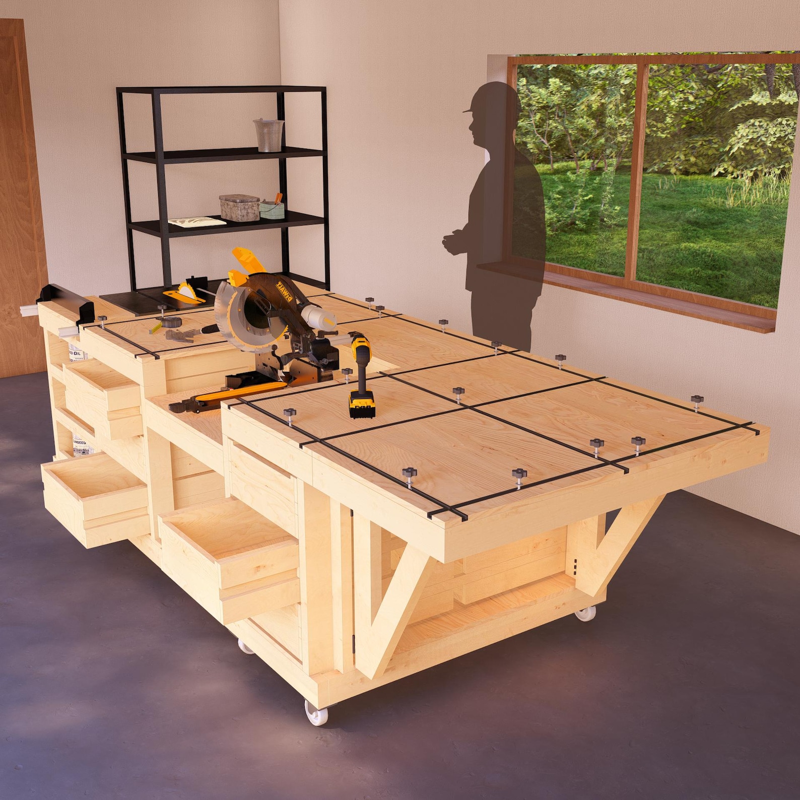 4x8 Ft DIY Foldable Garage Workbench Plans – Space-saving Design With T ...