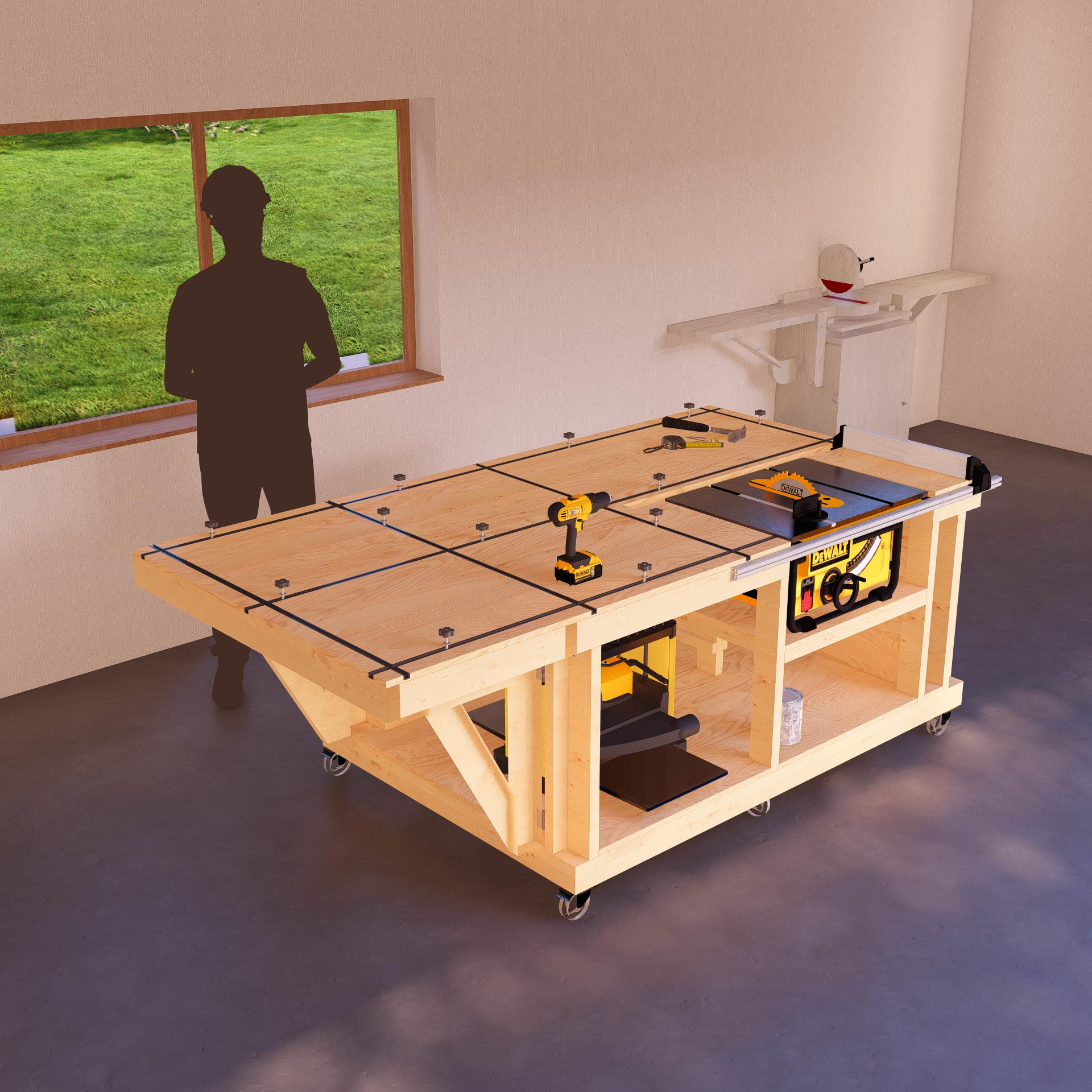 4x6 Ft DIY Table Saw Workbench Plans With Flip-top Design, Storage ...