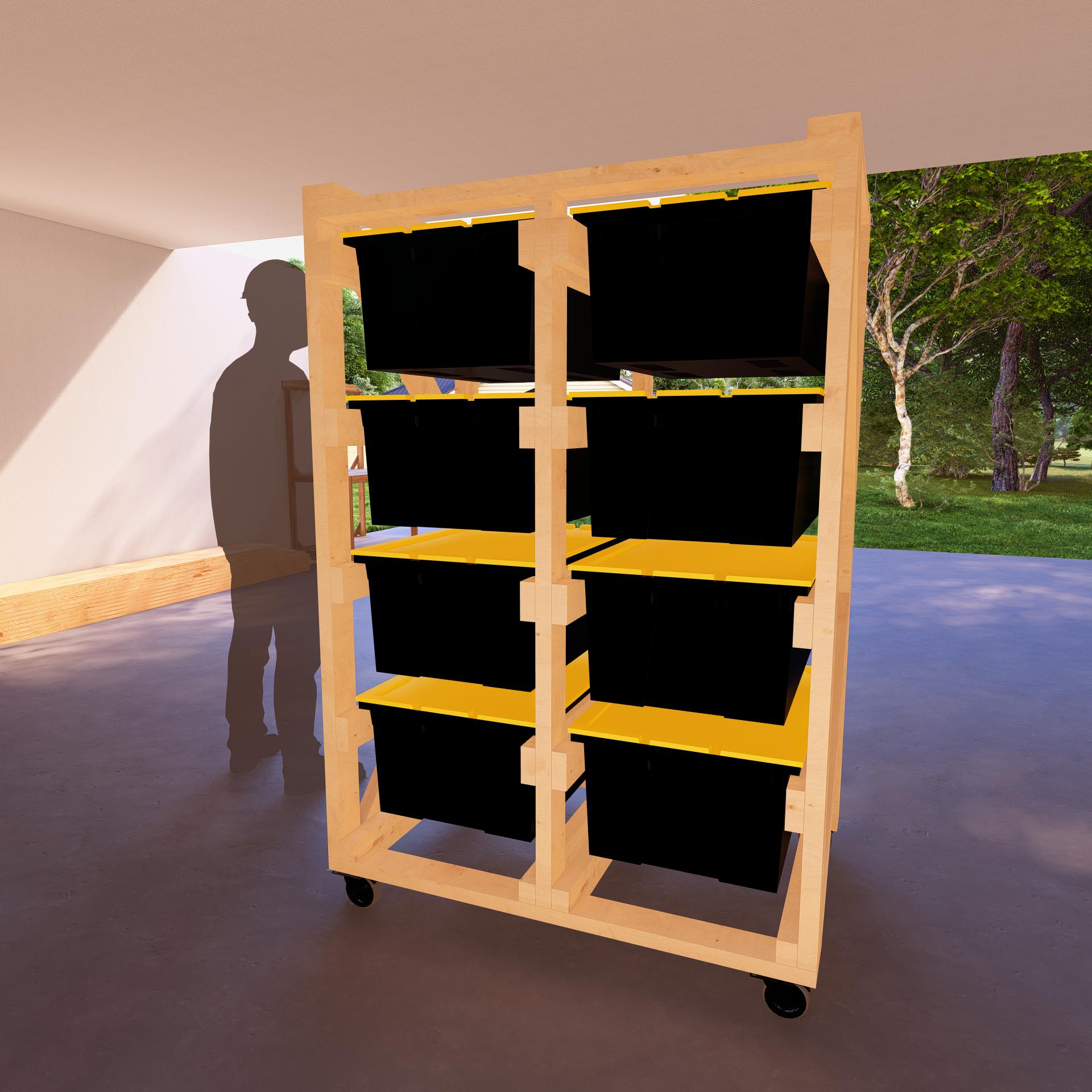 DIY Mobile Tote Rack Plans, Modular Wooden Design for 8 27-gallon Bins ...