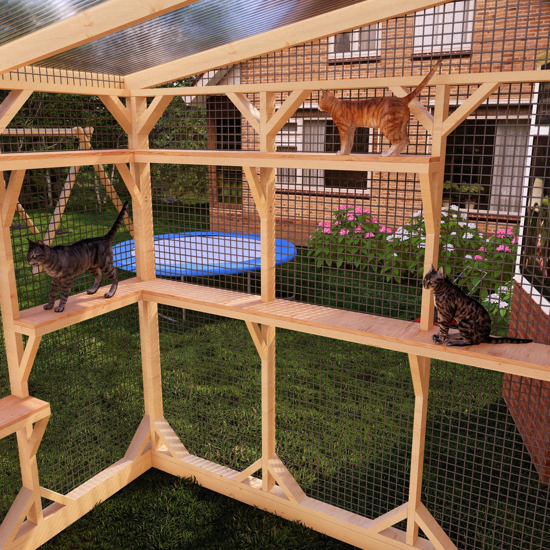 DIY Catio Plans for Patio, Spacious 9x9 Ft Outdoor Catio With Multi ...