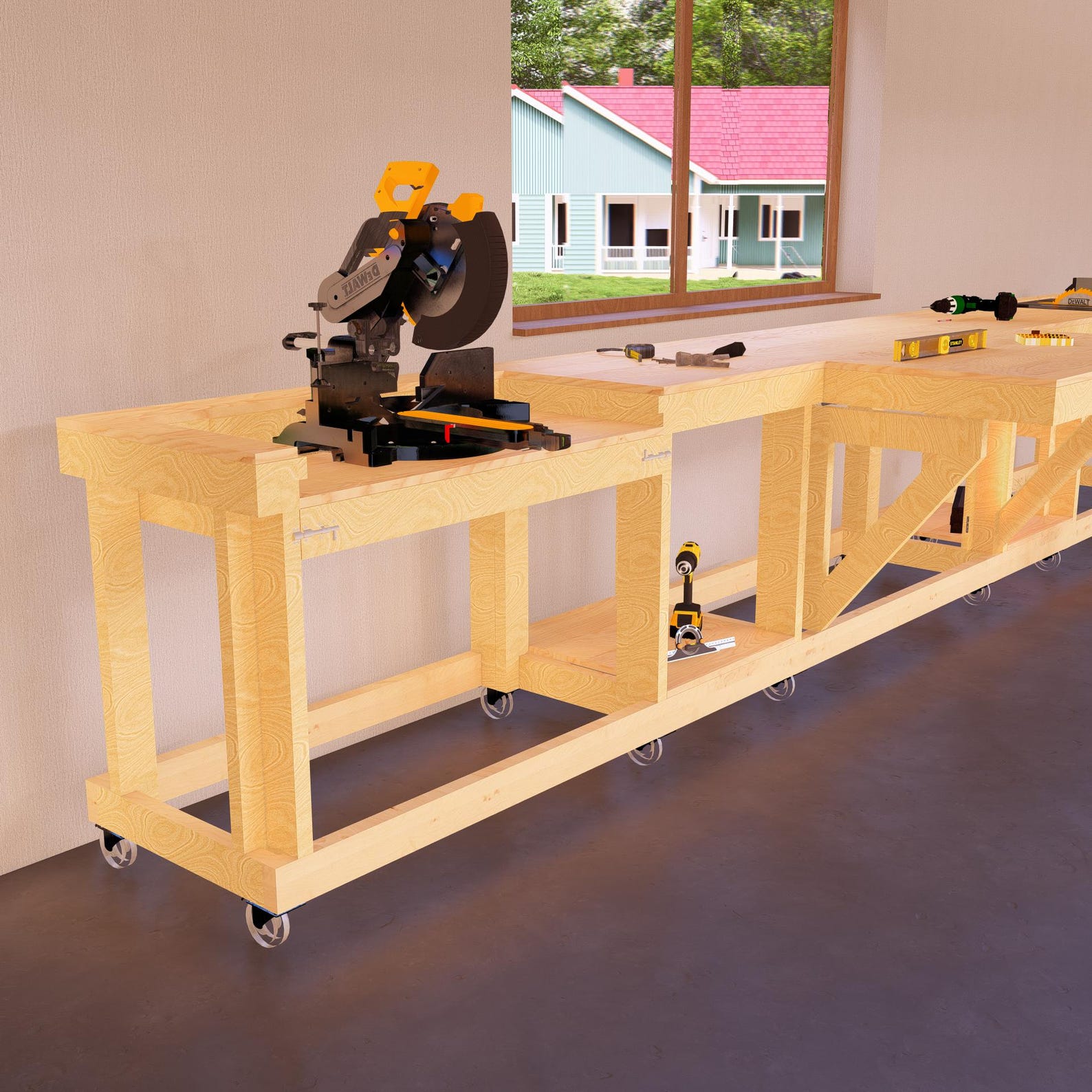 DIY Compact Workbench Plans 2x16 With Foldable Extra Work Surface ...