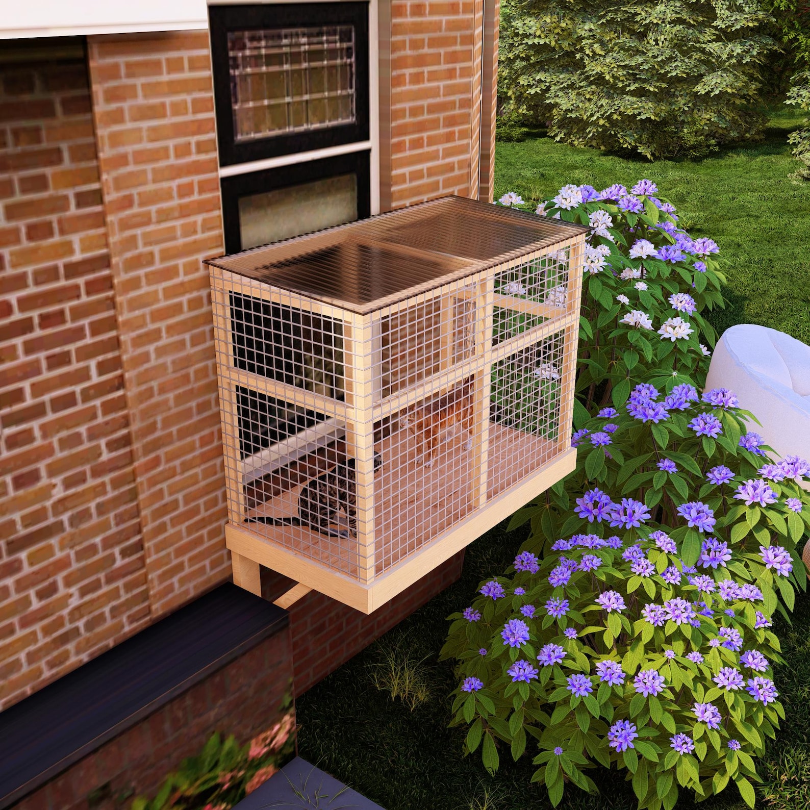 DIY 2x4 Ft Window Catio Plans, Outdoor Cat Enclosure for Fresh Air and ...