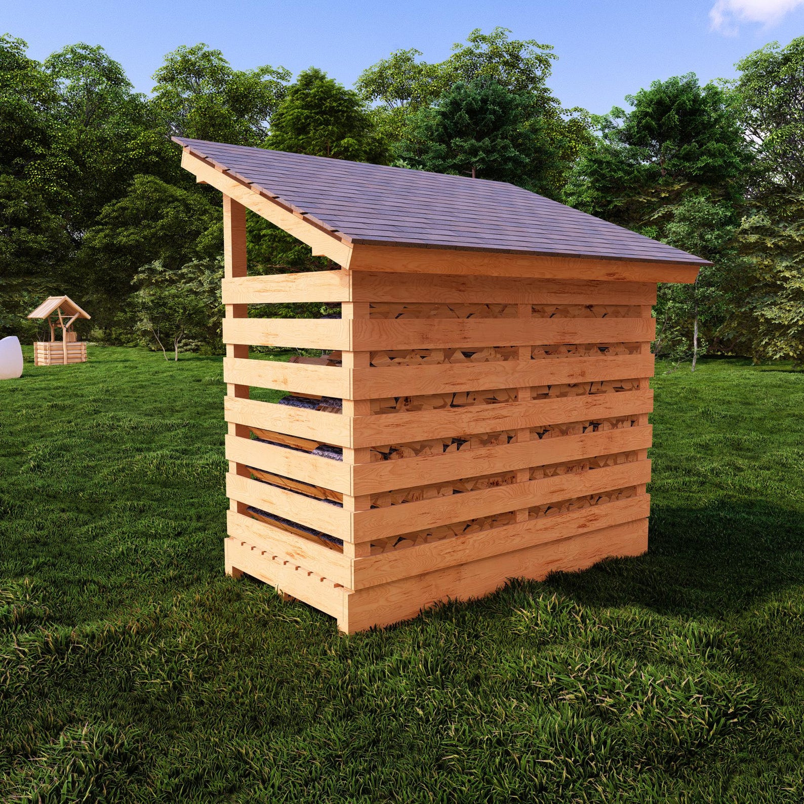 DIY Open Firewood Shed Plans, 4x8 Ft Slatted Wooden Storage for Proper ...