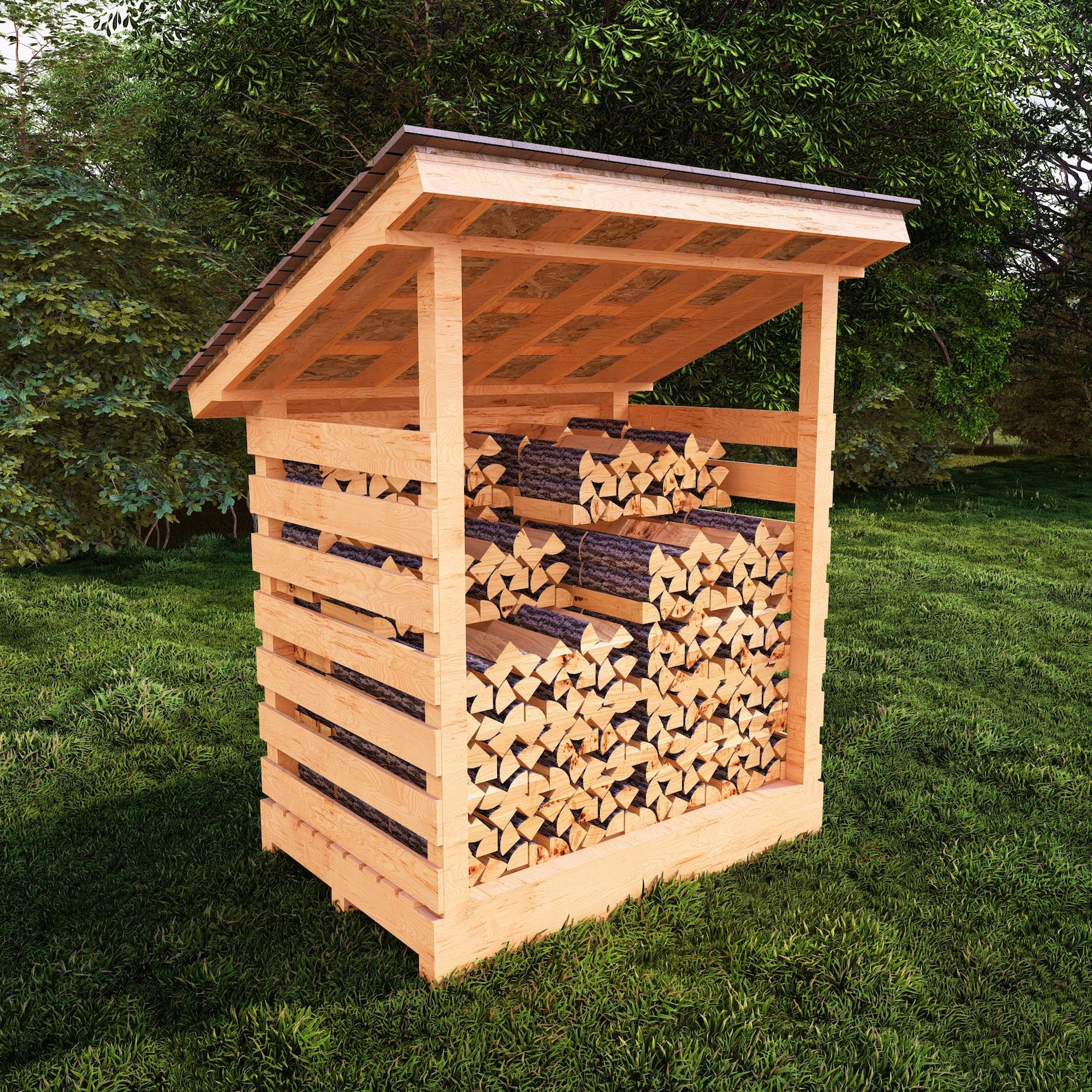 DIY 4x6 Ft Timber Firewood Shed Plans, Open-front Storage for Logs ...