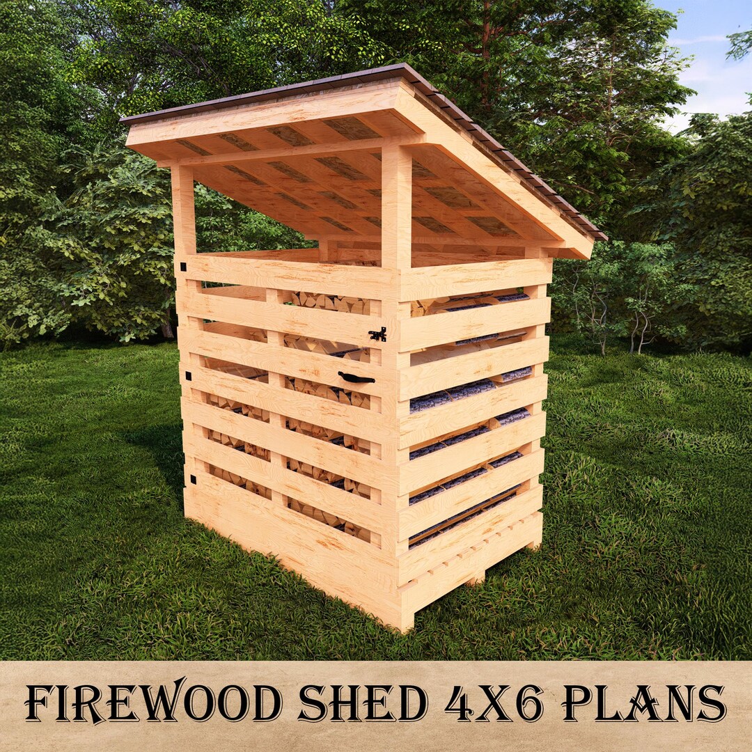 DIY 4x6 Ft Firewood Shed Plans With Doors, Sturdy Covered Storage for ...