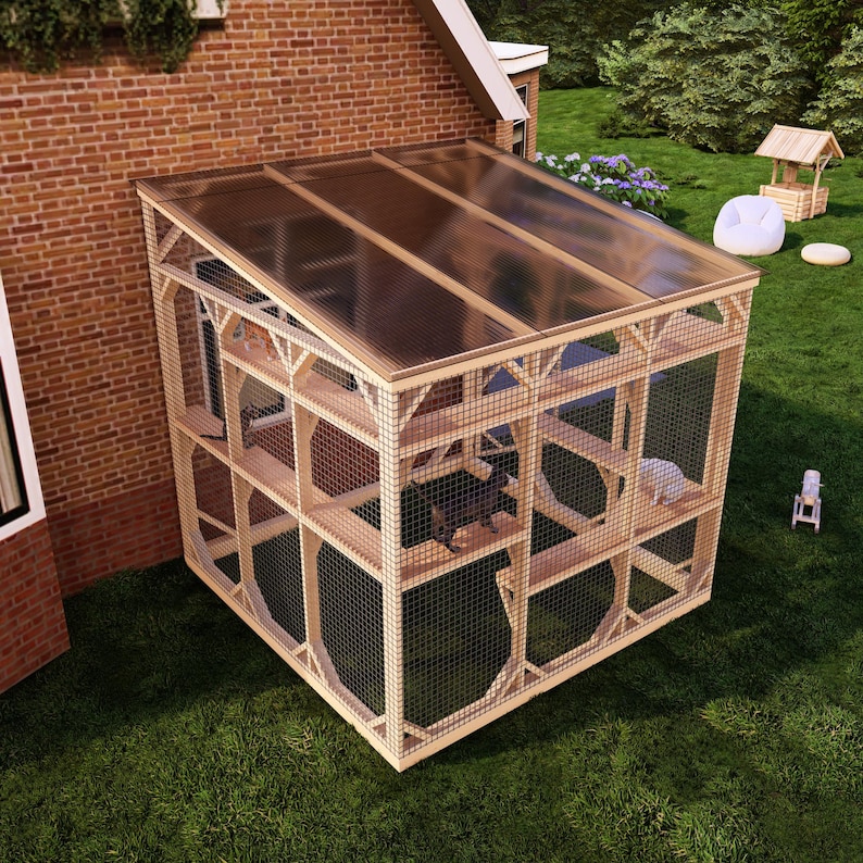 DIY Catio Plans for Patio, Spacious 9x9 Ft Outdoor Catio With Multi ...
