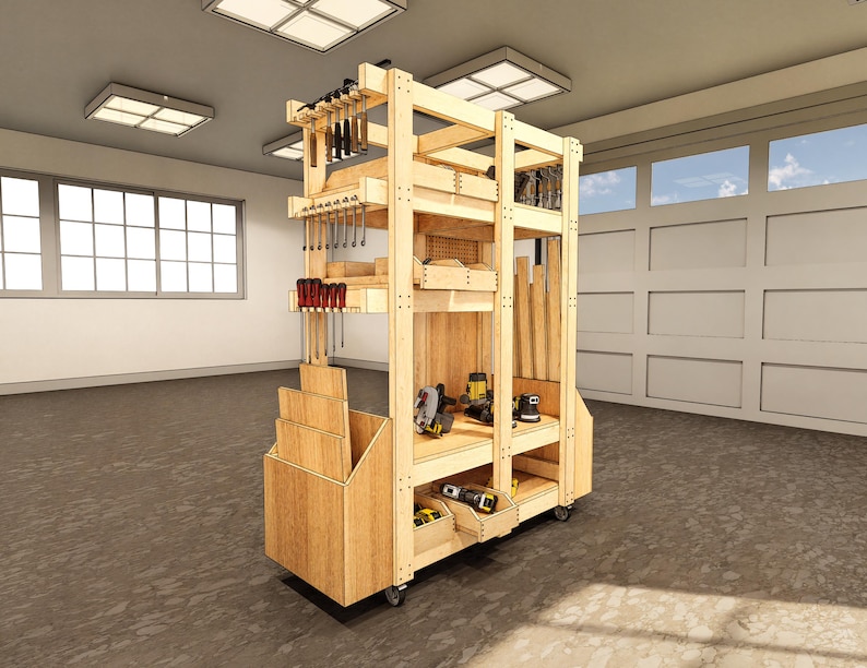 Mobile Workshop Storage Cart Plan, Pegboard Panel and Small Parts Bin ...