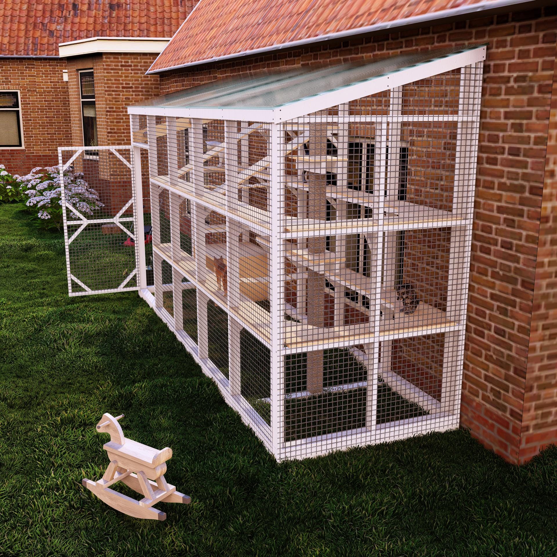 DIY 5×16 Catio Plans, Wall-attached Covered Outdoor Cat Enclosure With ...