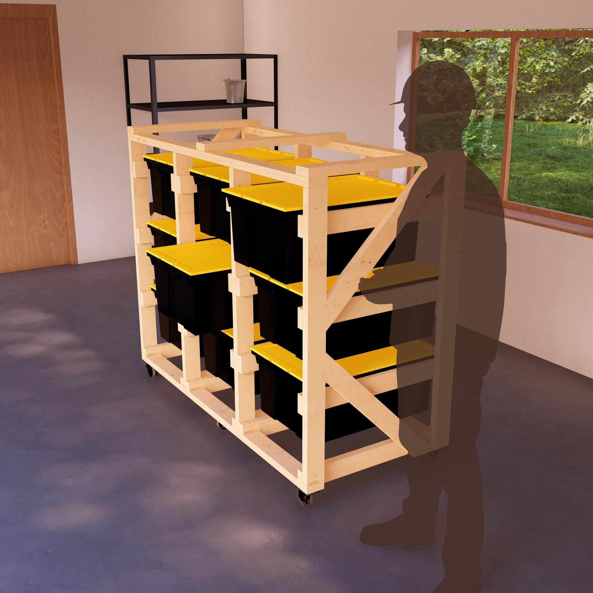 Wooden DIY Modular Tote Rack Plans, Holds 9 27-gallon Bins, Space ...