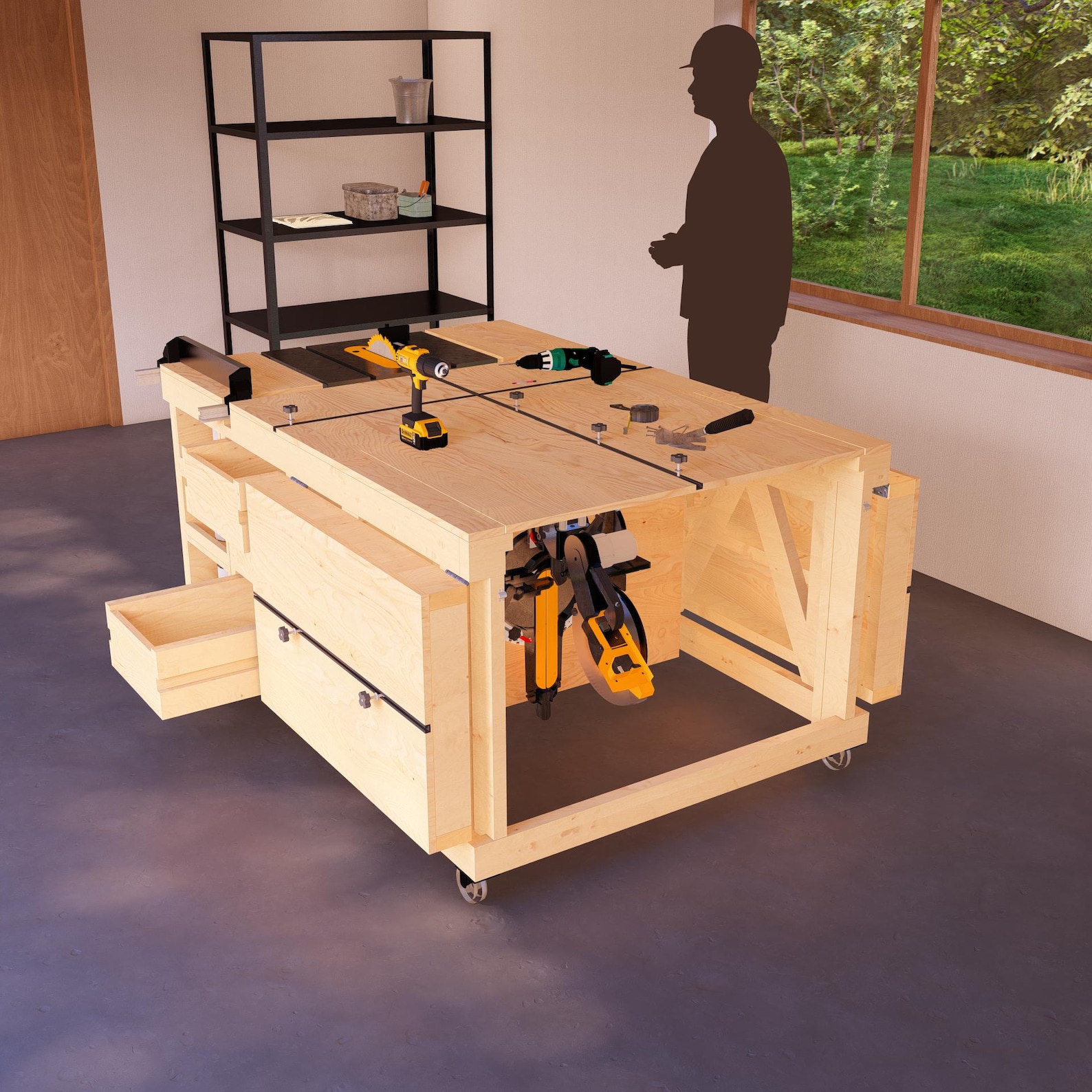 DIY Mobile Garage Workbench Plans, Versatile Station With Miter Saw ...