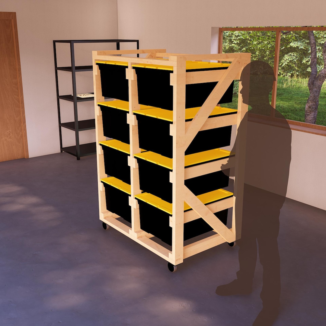 DIY Mobile Tote Rack Plans, Modular Wooden Design for 8 27-gallon Bins ...