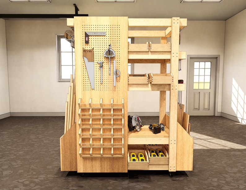 Mobile Workshop Storage Cart Plan, Pegboard Panel and Small Parts Bin ...