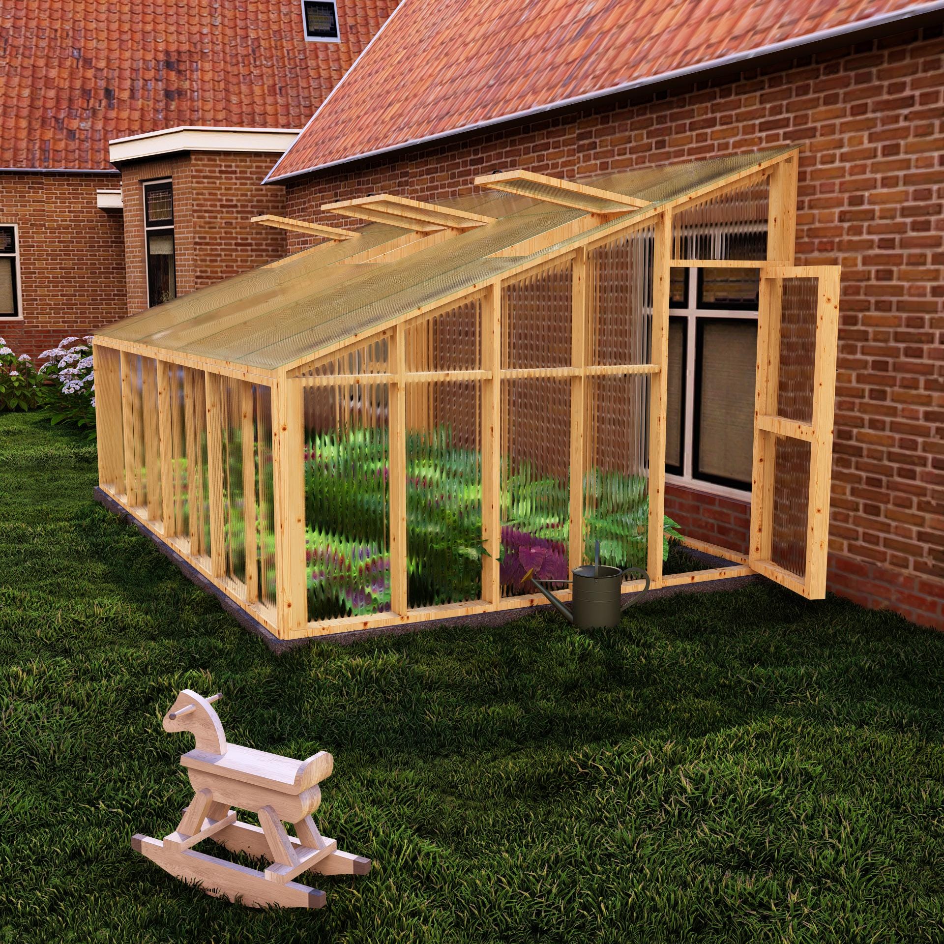 DIY 10x16 Ft Lean-to Greenhouse Plans, Polycarbonate Panel Structure ...