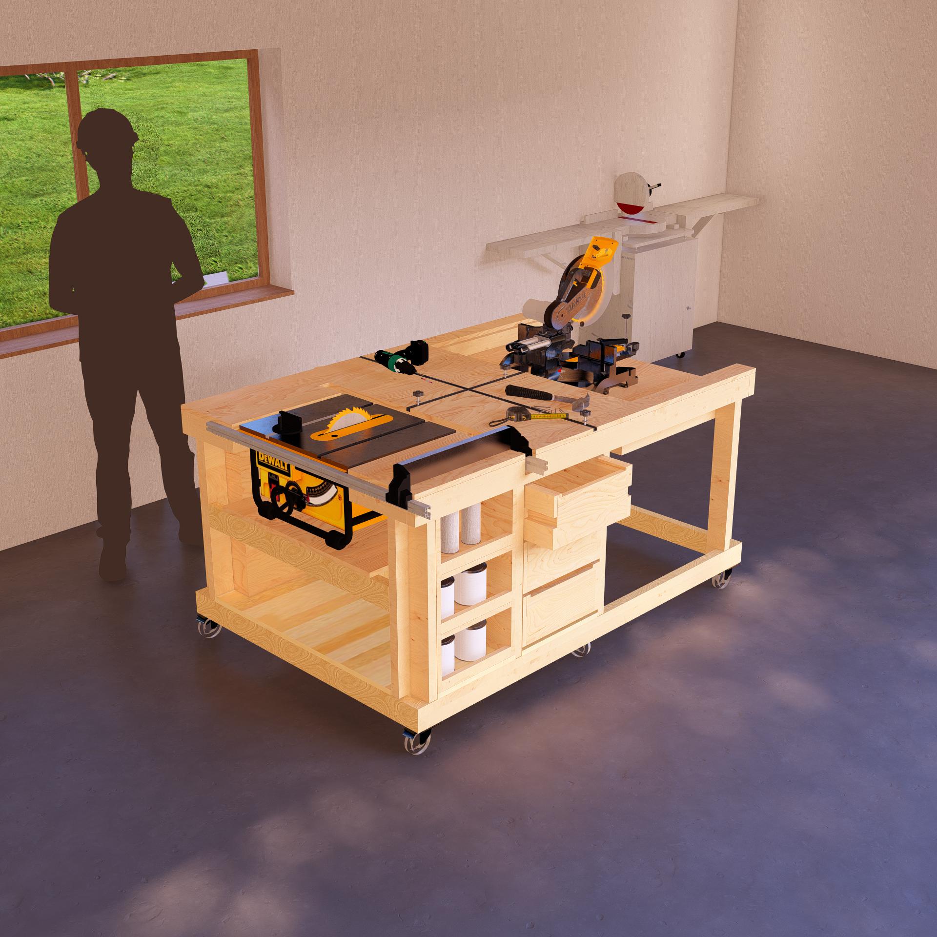 DIY Mobile Garage Workbench Plans – 4x6 Foldable Miter Saw Station With ...