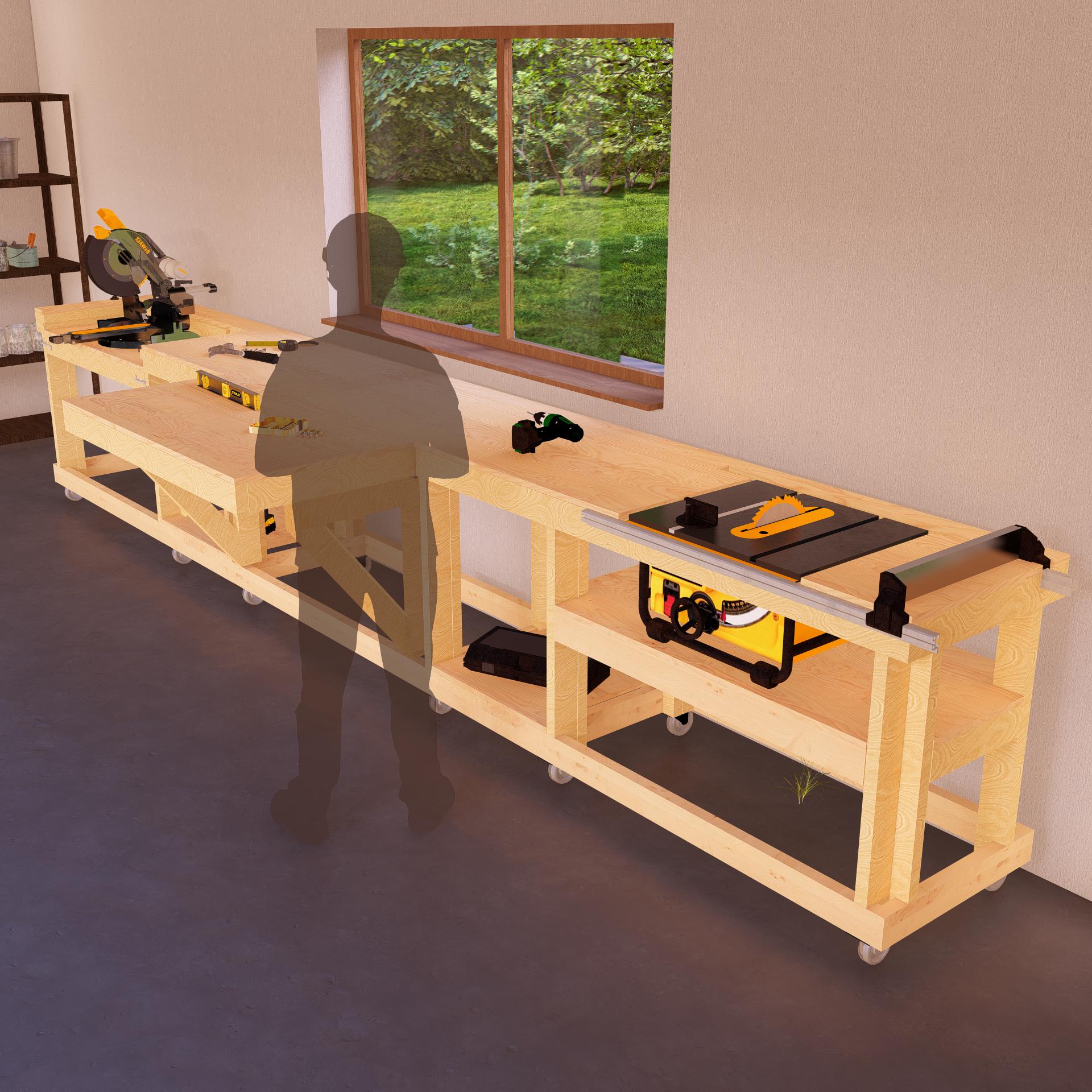 DIY Compact Workbench Plans 2x16 With Foldable Extra Work Surface ...
