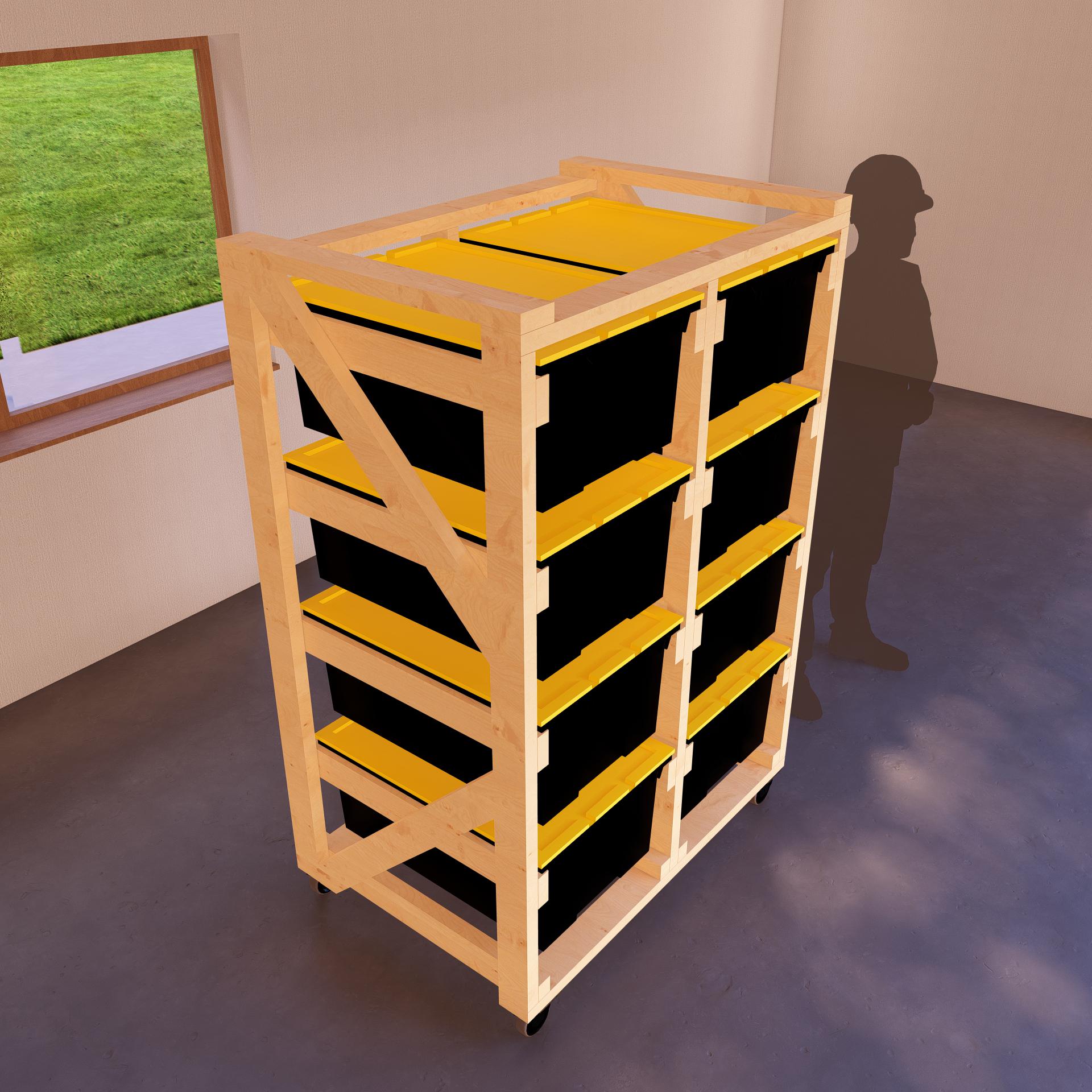 DIY Mobile Tote Rack Plans, Modular Wooden Design for 8 27-gallon Bins ...