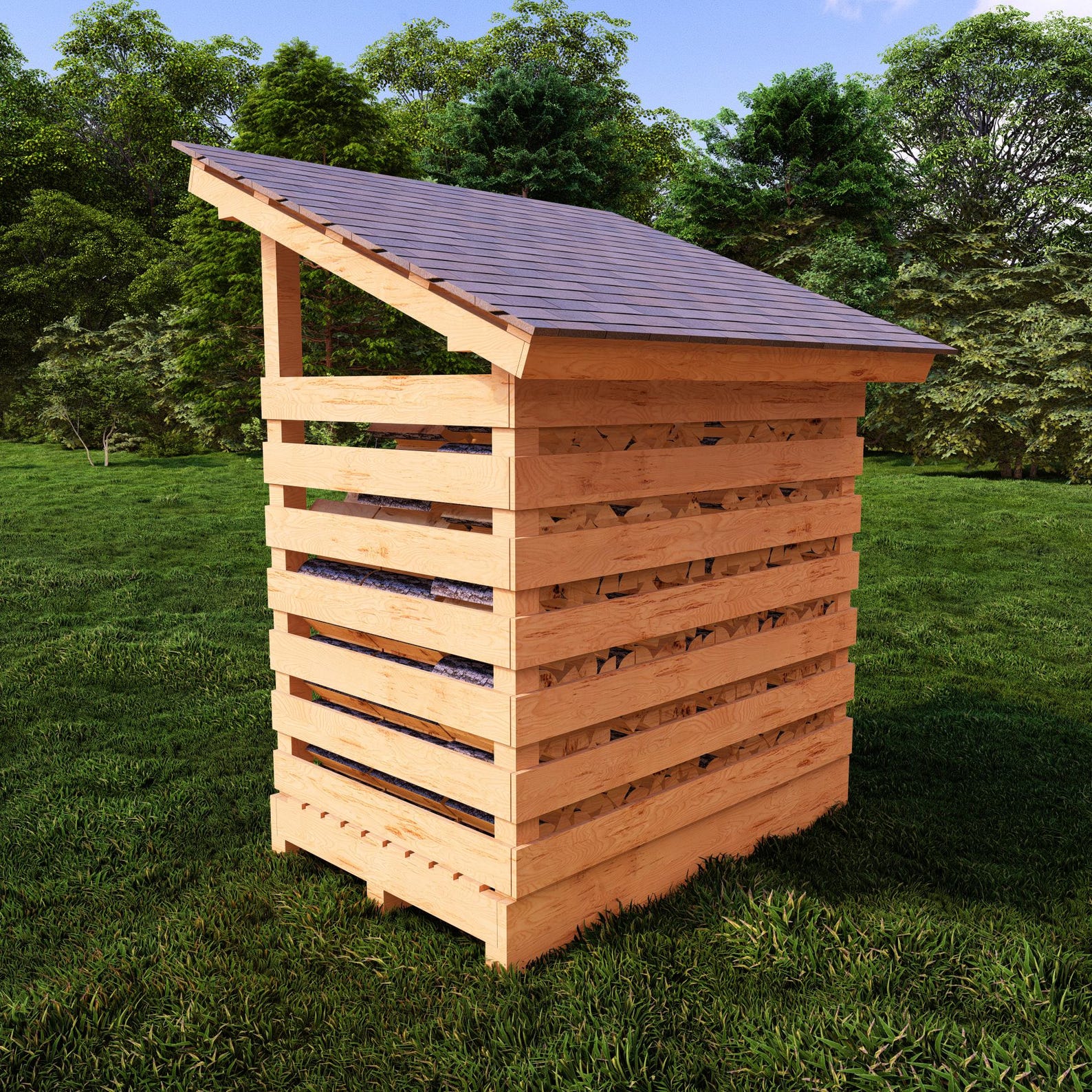 DIY 4x6 Ft Timber Firewood Shed Plans, Open-front Storage for Logs ...