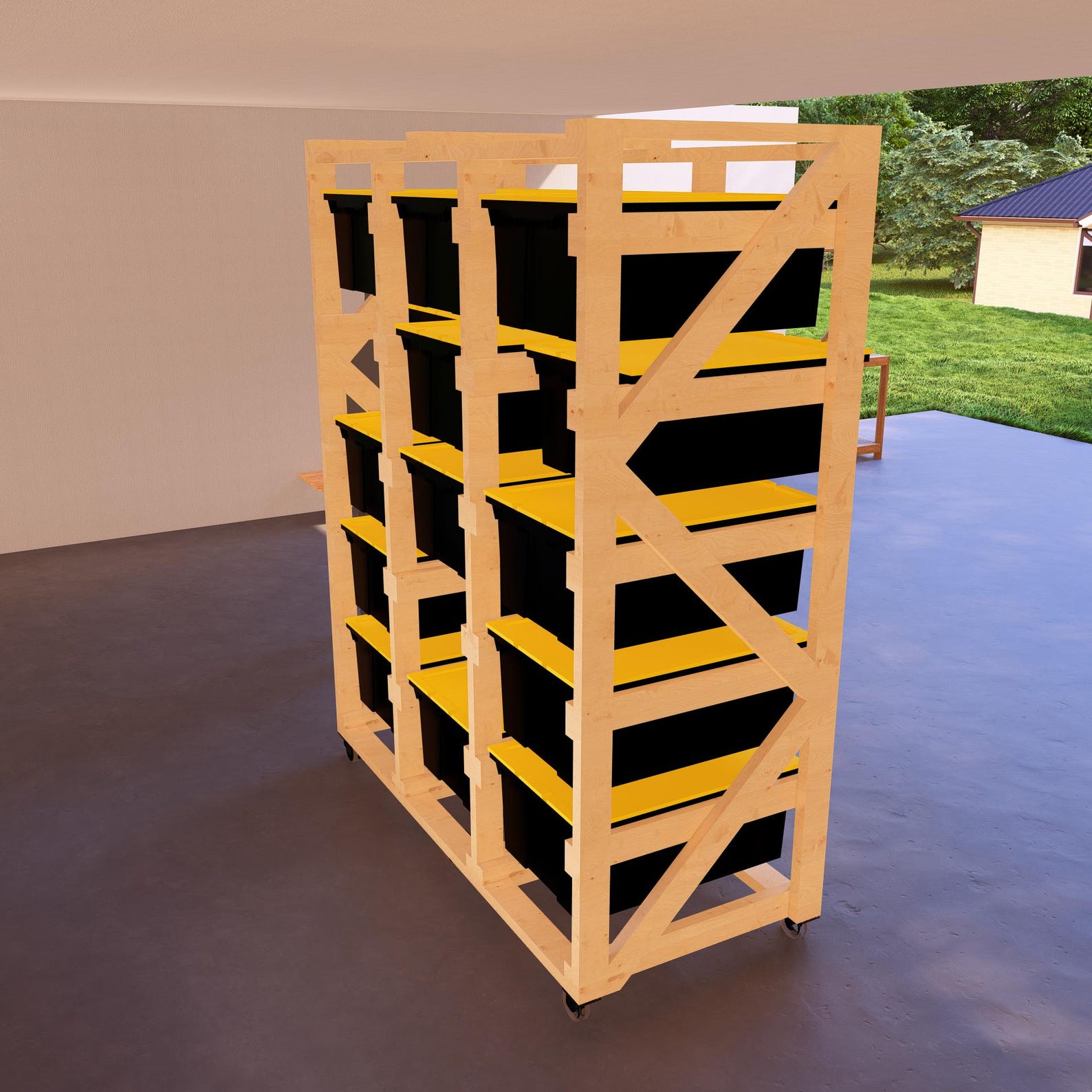 DIY Tote Storage Rack Plans, Wooden Shelving Unit for 15 Totes, Space ...