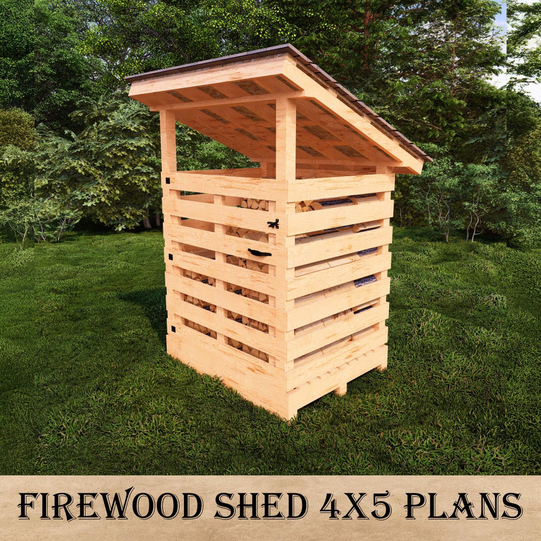 DIY 4x5 Ft Firewood Shed Plans With Doors, Sturdy Covered Storage for ...
