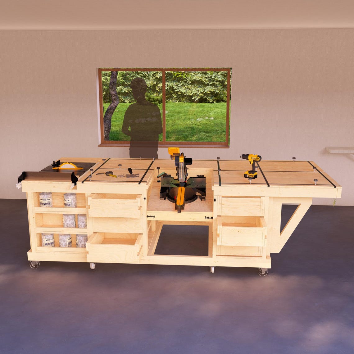 DIY Foldable Miter Saw Station Plans, Hidden Storage, T-track, Drawers ...