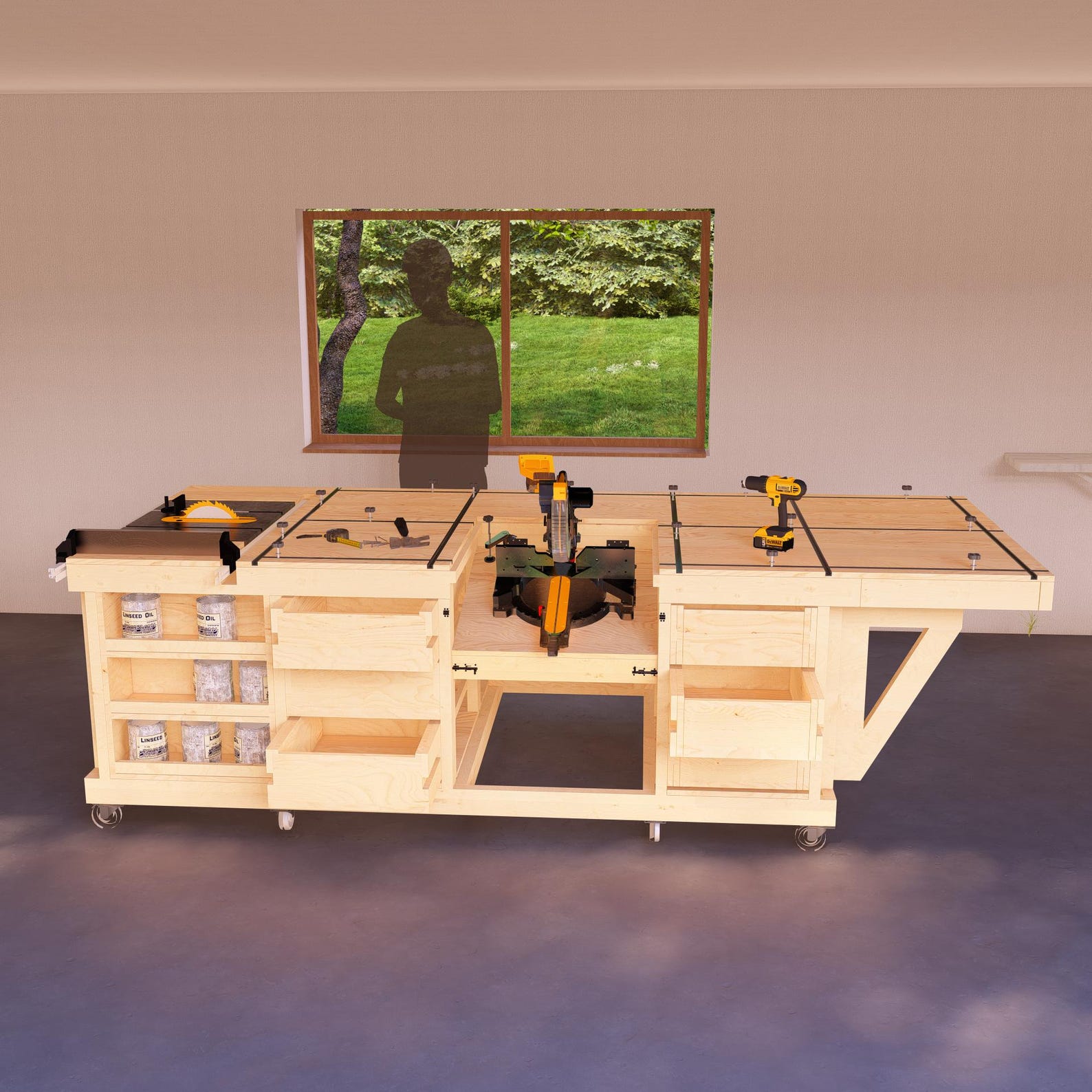 DIY Foldable Miter Saw Station Plans, Hidden Storage, T-track, Drawers ...